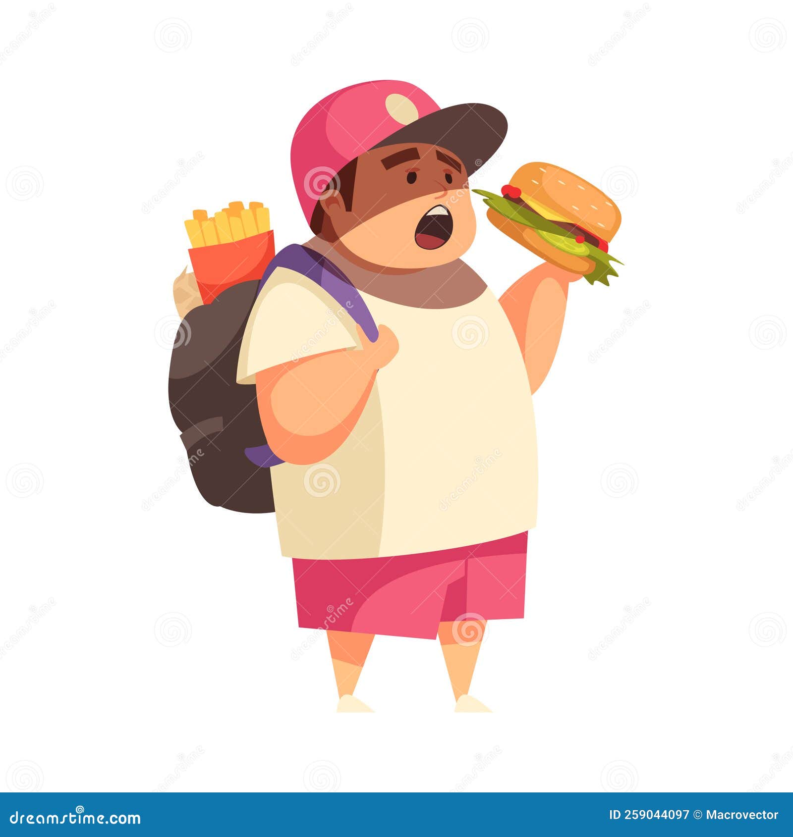 Gluttony Concept. Fat And Overweight Person Want To Eat Food. Vector ...