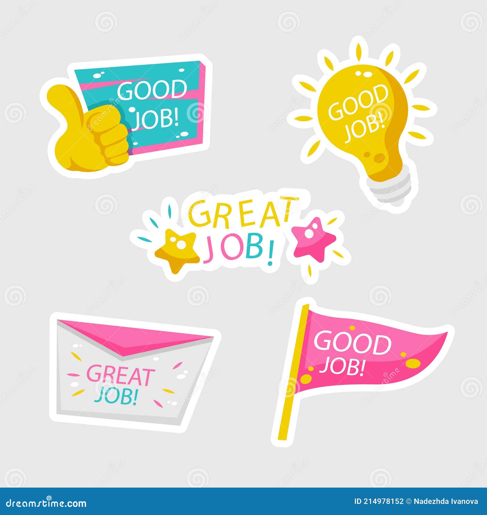 Flat Good Job and Great Job Stickers Pack Vector Illustration. Stock ...