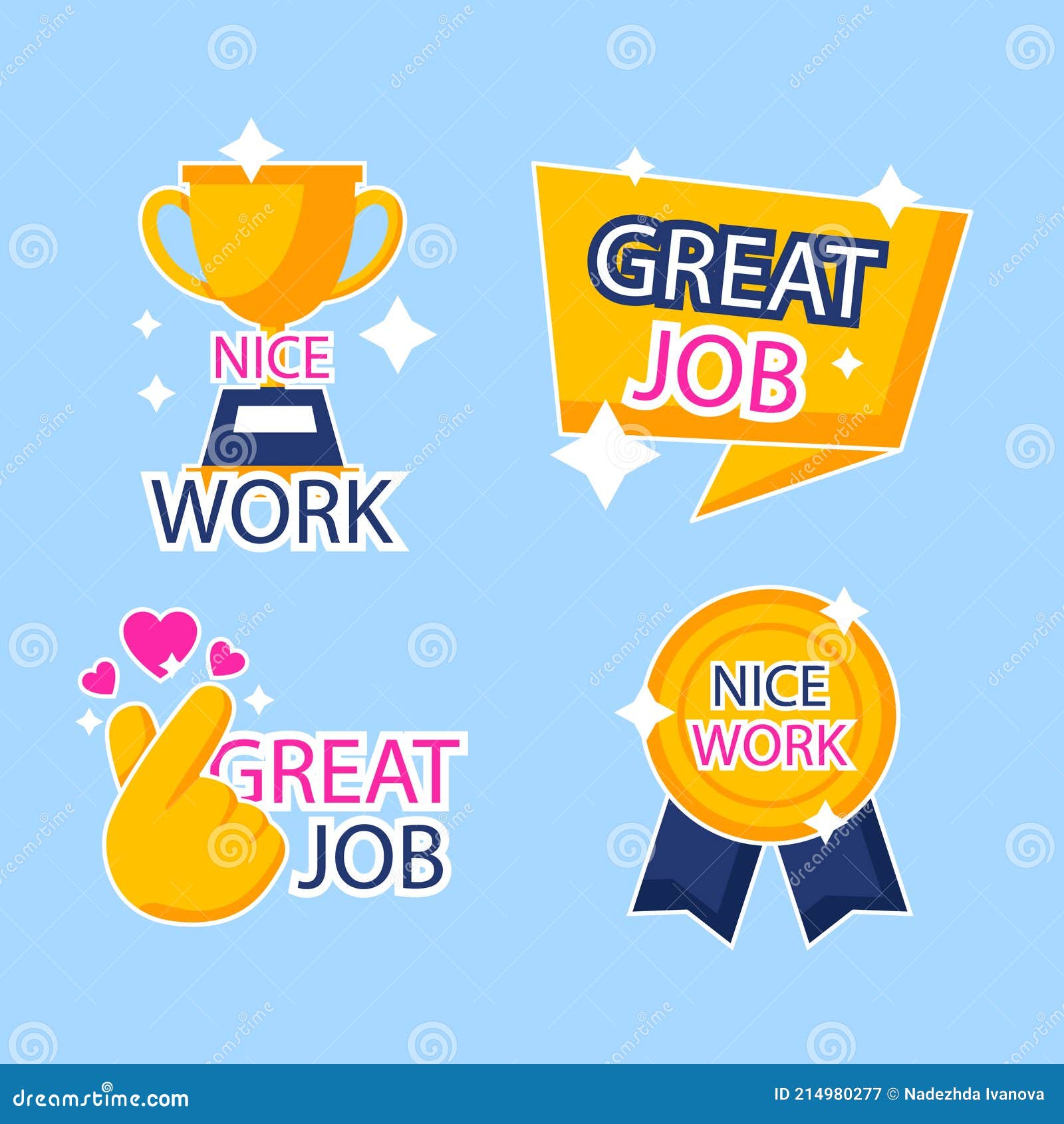 Flat Good Job and Great Job Stickers Vector Illustration. Stock Vector ...