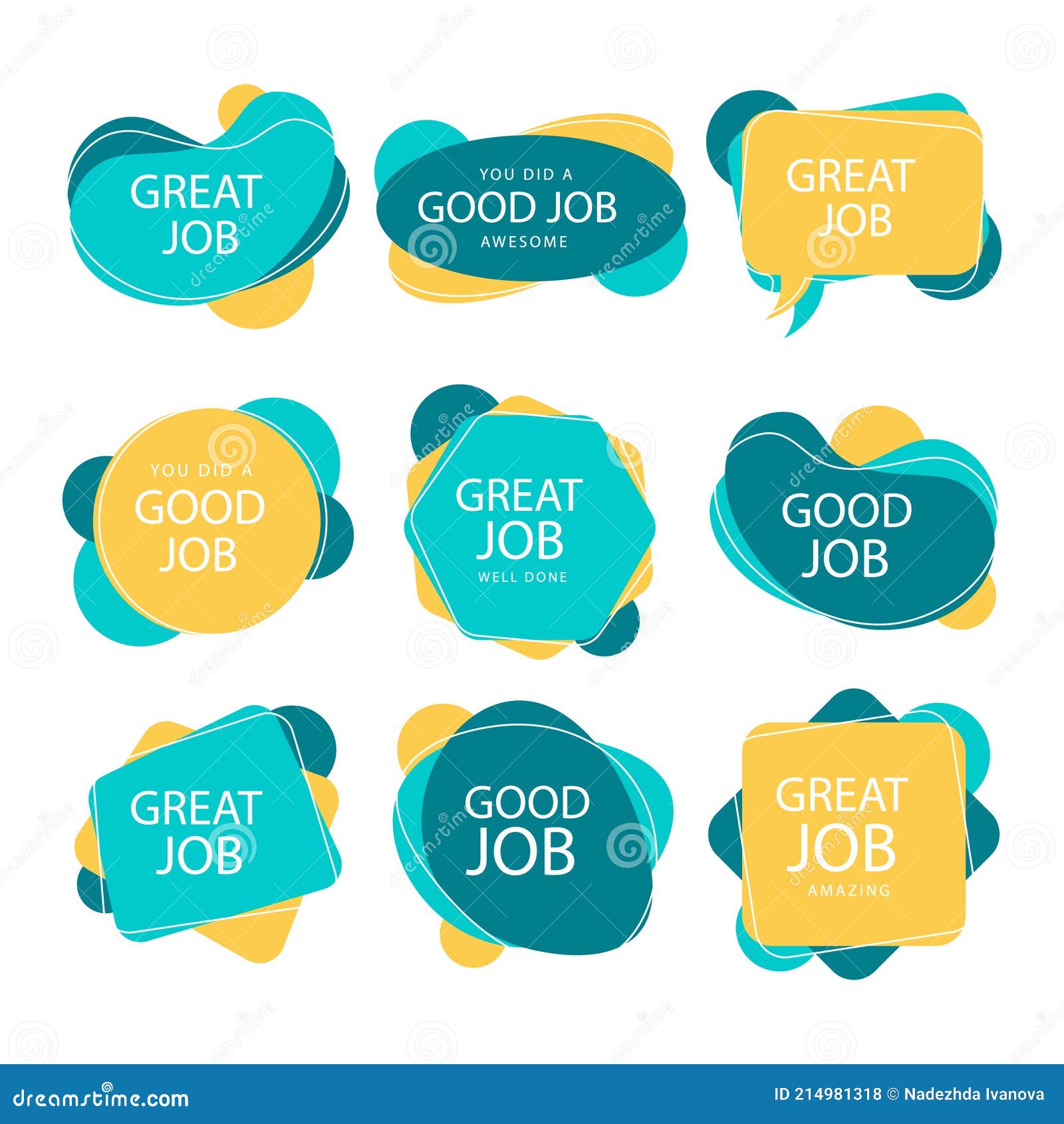 Flat Good Job and Great Job Stickers Vector Illustration. Stock Vector ...