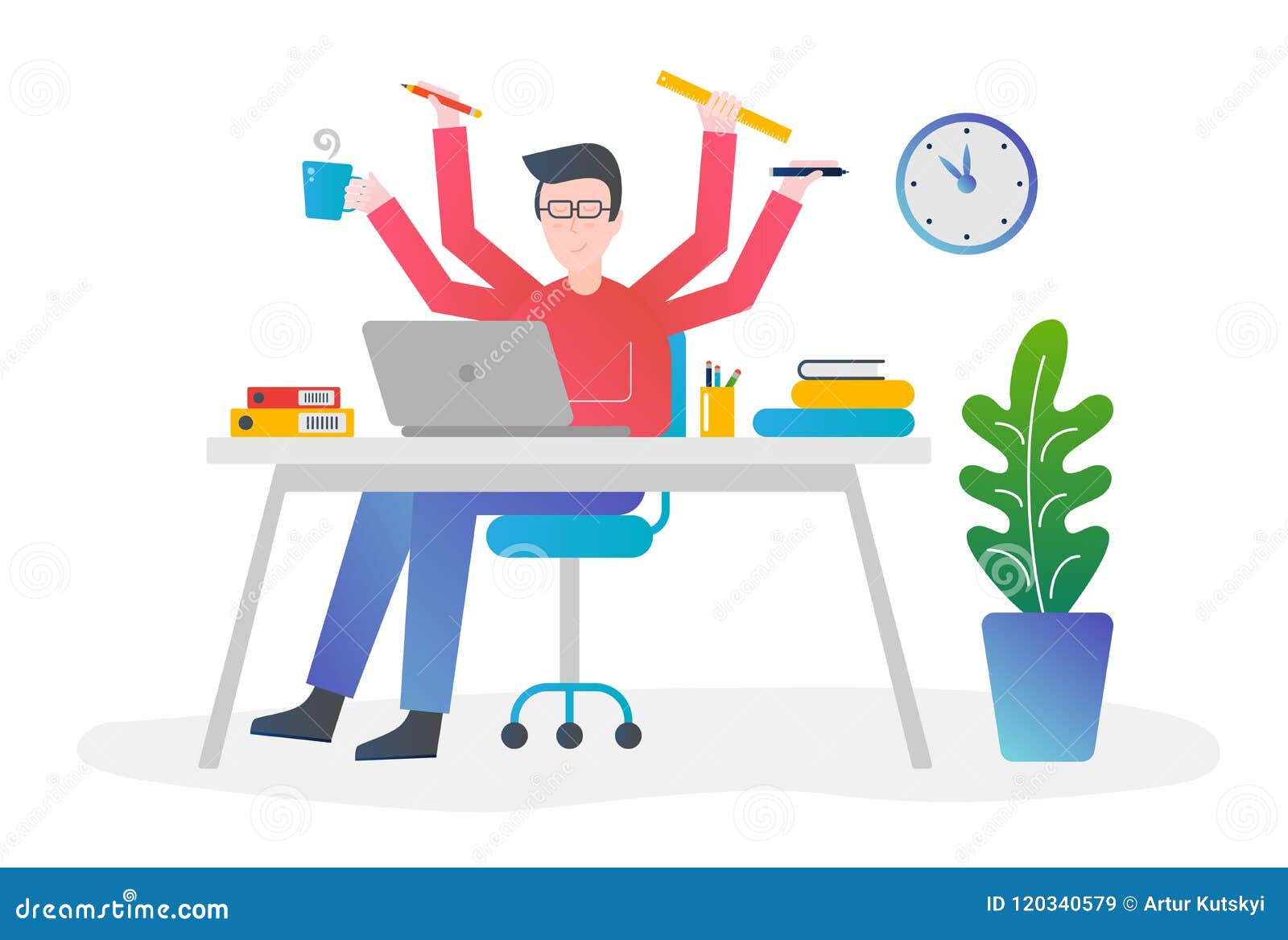 Flat Gradient Color Design Vector Concept Illustration. Office Man with ...
