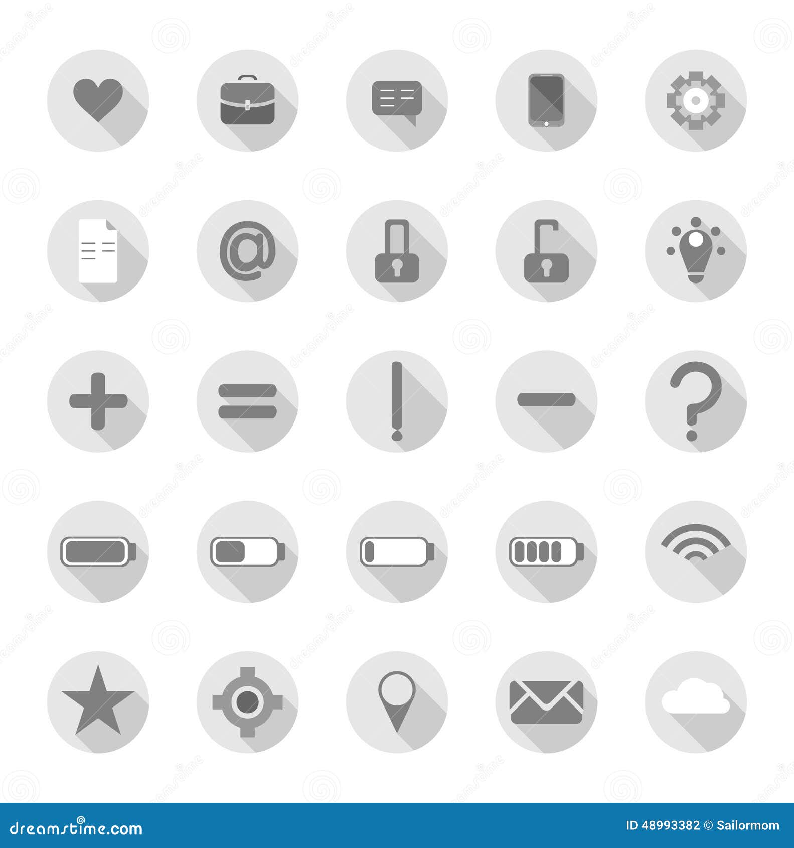 Flat gray icons stock vector. Illustration of mobile - 48993382