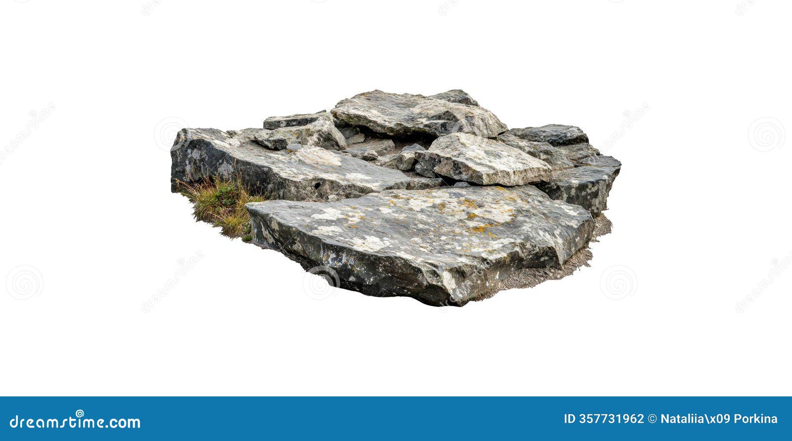 Flat Gray Rocks with Moss and Grass Isolated on Transparent Background ...