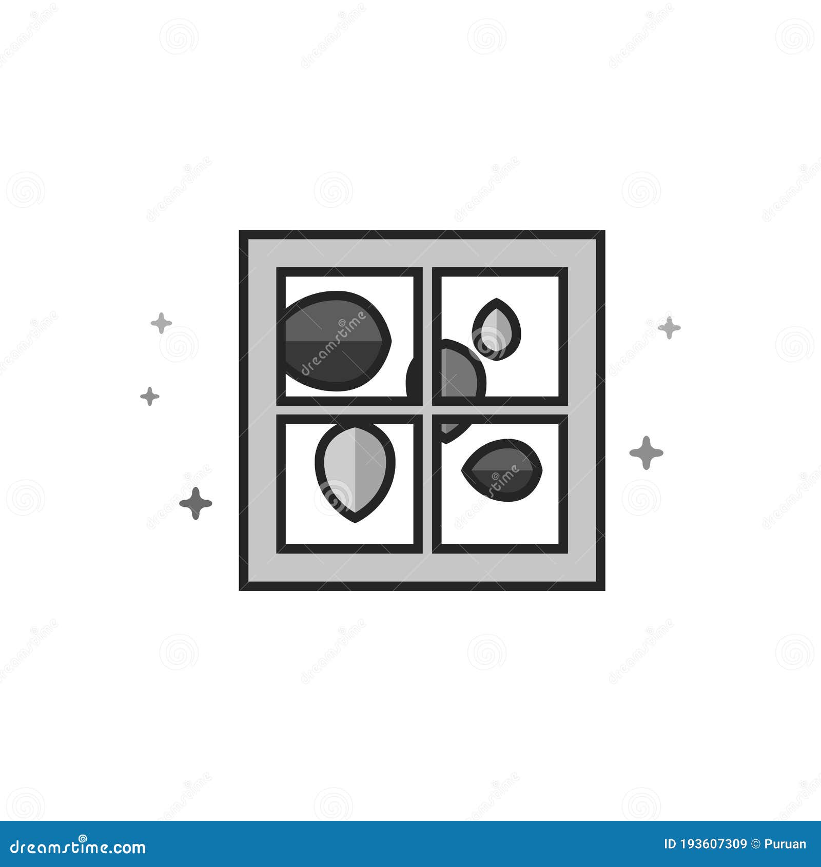 Flat Grayscale Icon - Falling Leaves Window Stock Vector - Illustration ...