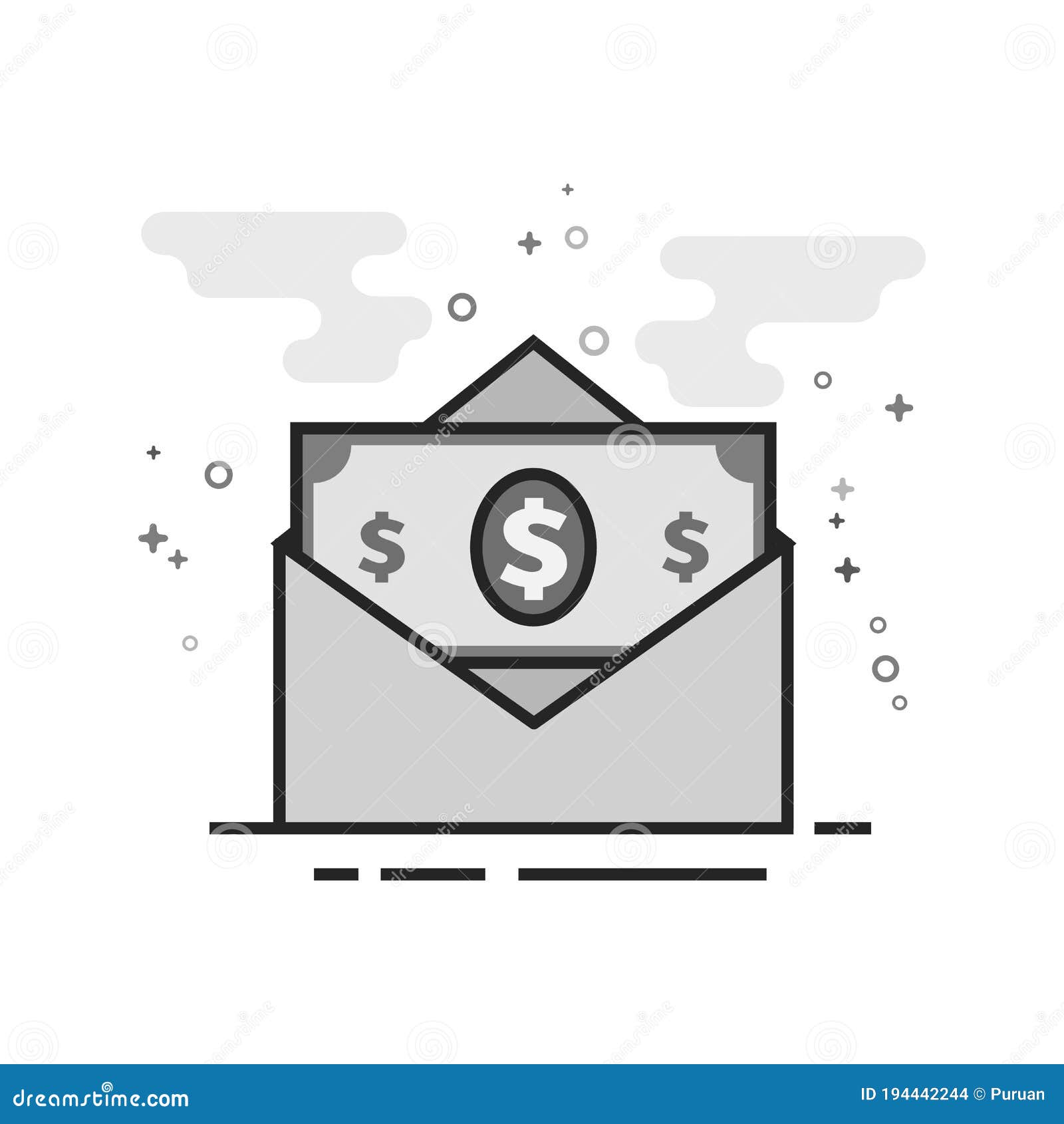 Flat Grayscale Icon - Money Envelope Stock Vector - Illustration of ...