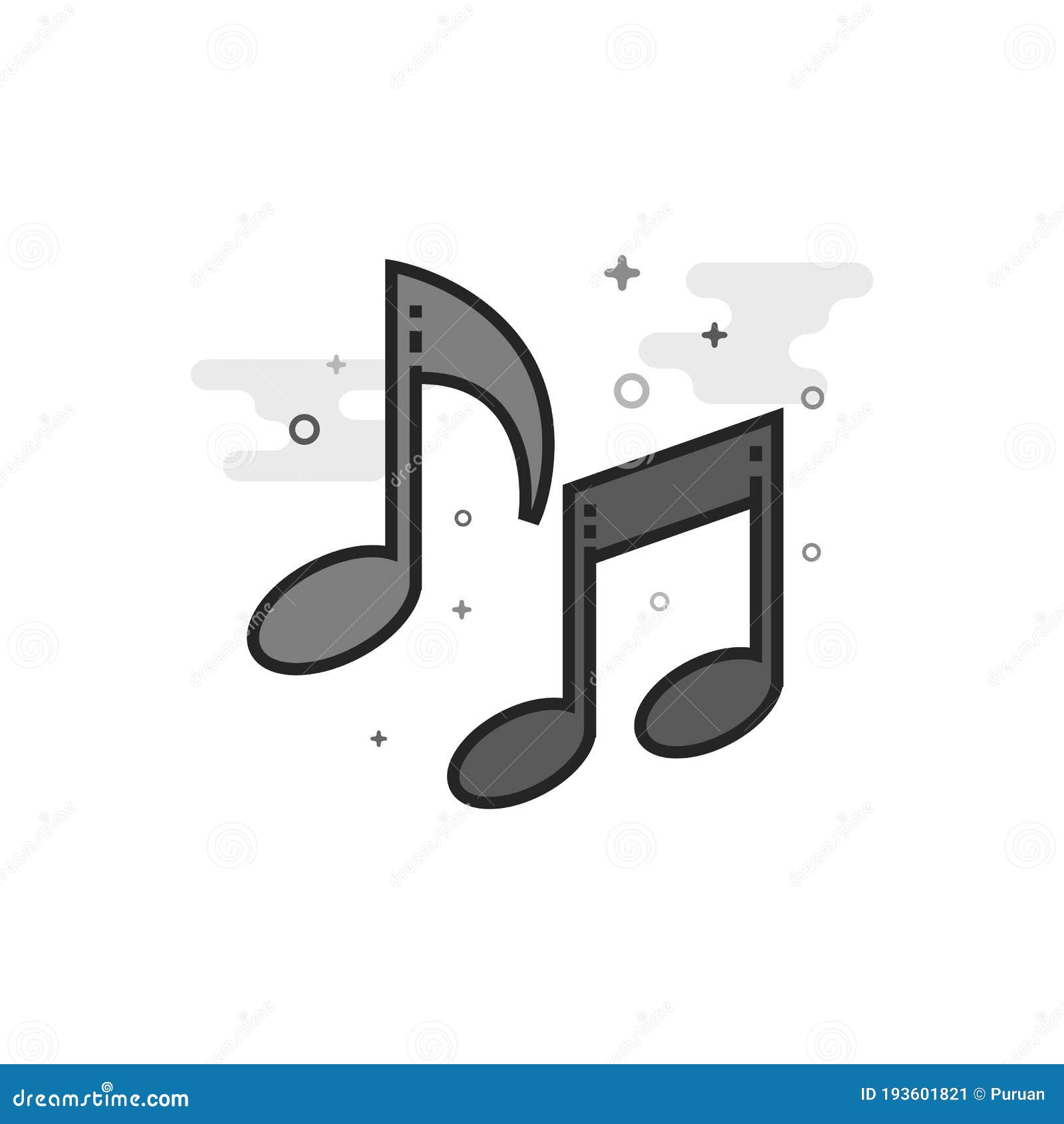 Flat Grayscale Icon - Music Notes Stock Vector - Illustration of sign ...