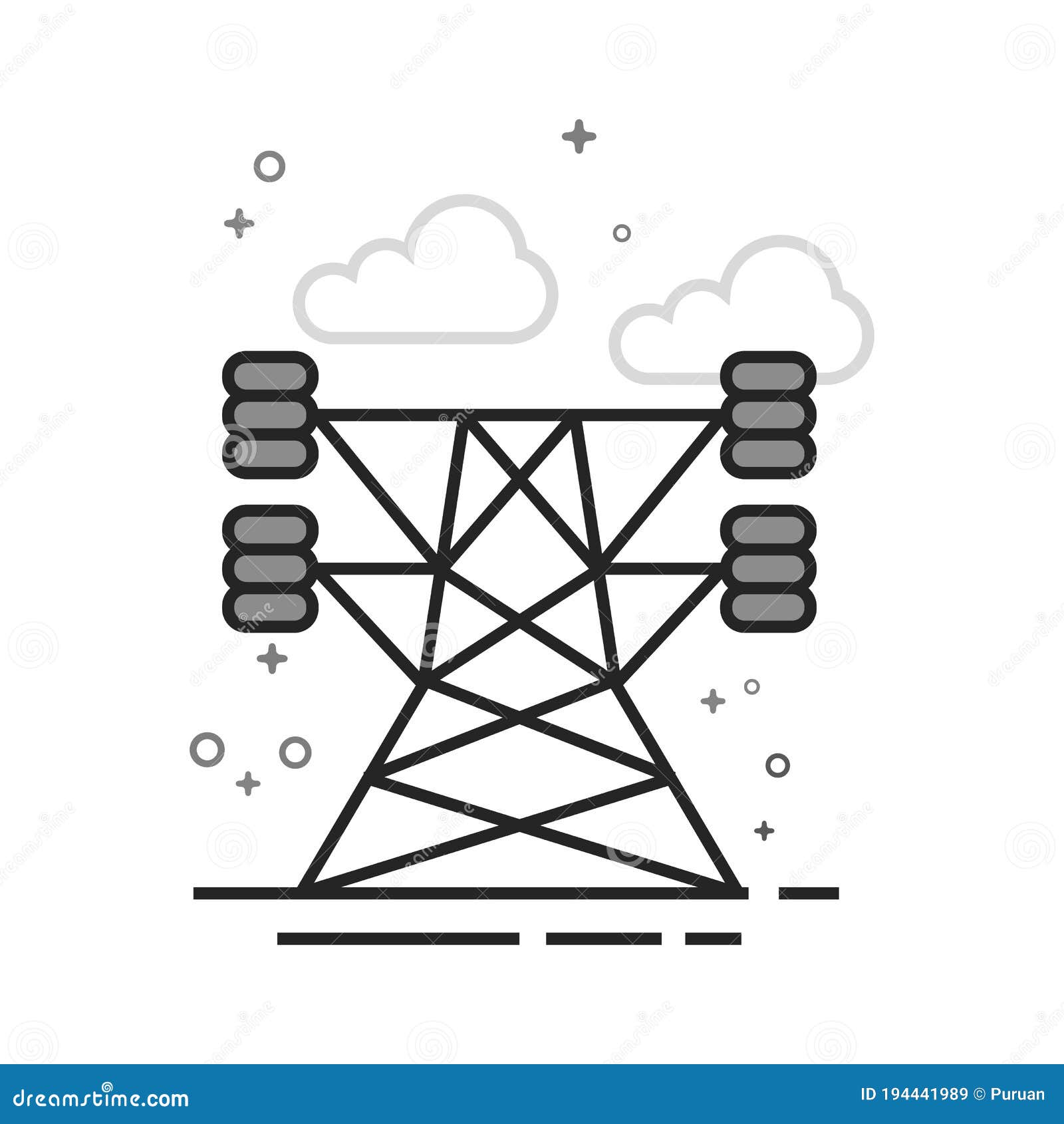 Flat Grayscale Icon - Pylon Stock Vector - Illustration of grid, energy ...