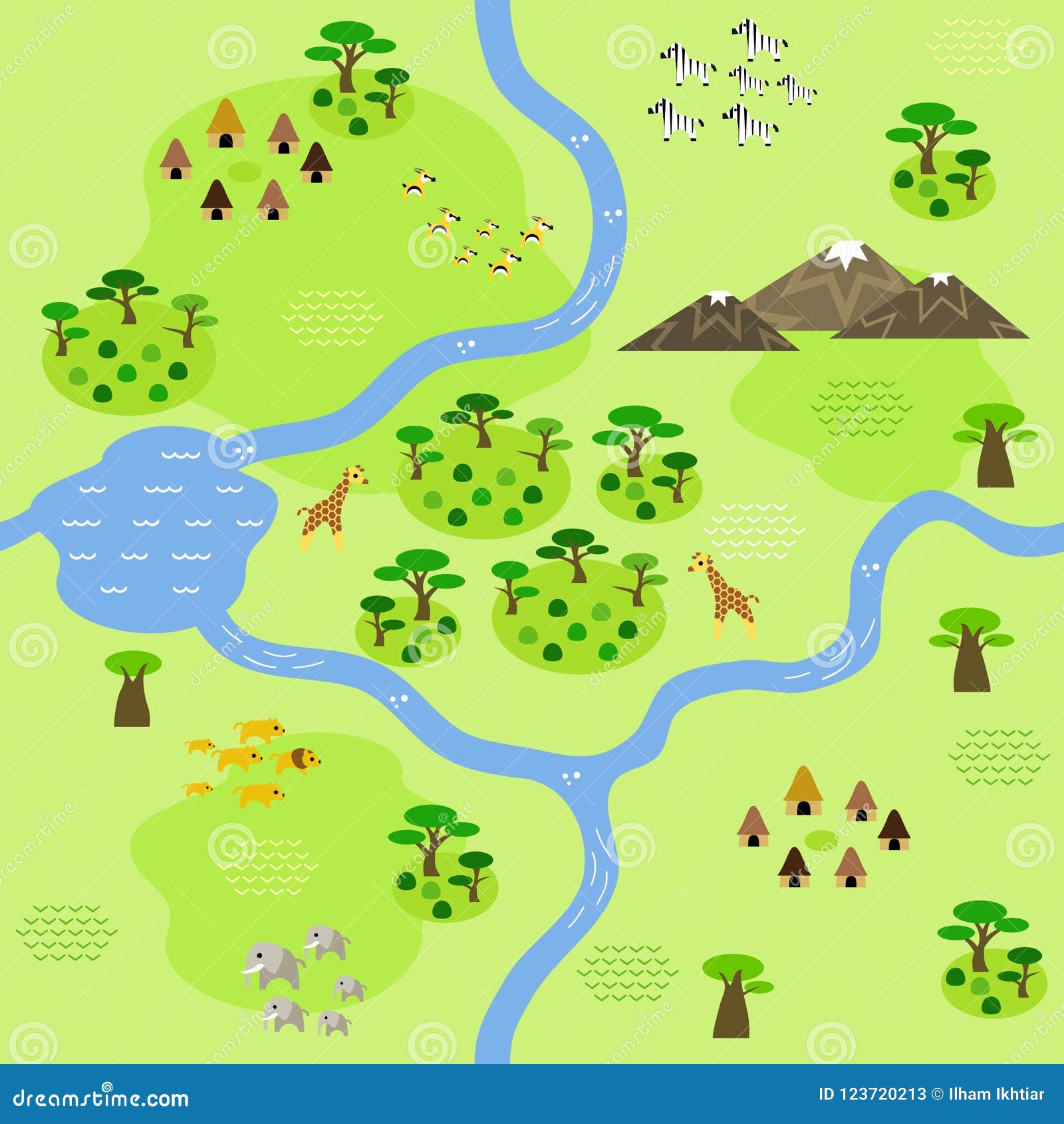 Flat Green Savannah Map Pattern Stock Vector - Illustration of ...