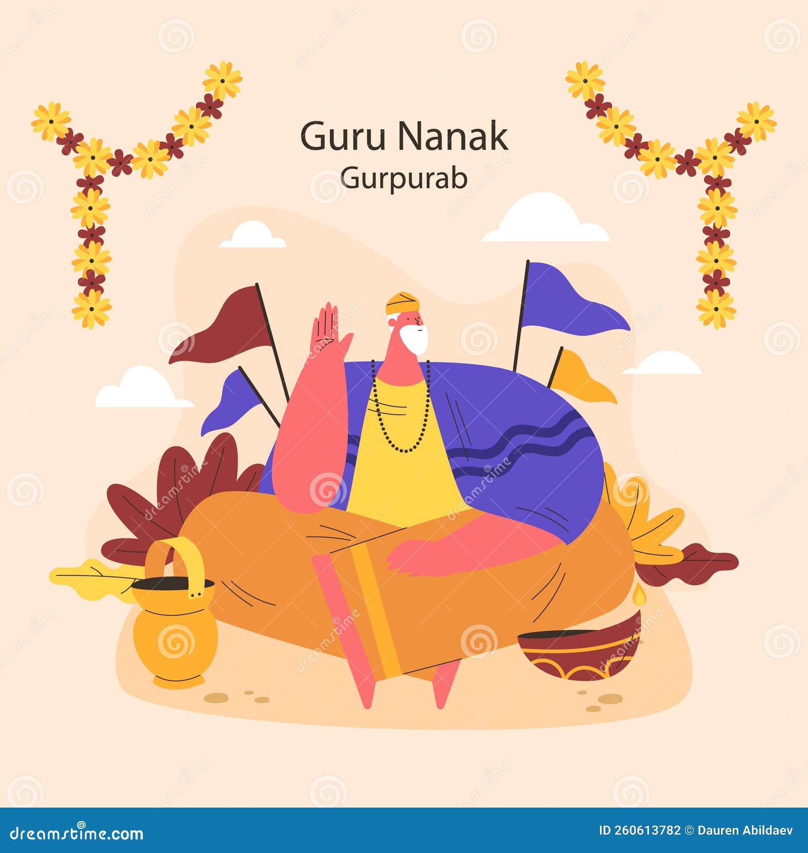 Flat Guru Nanak Gurpurab Vector Illustration. Stock Vector ...