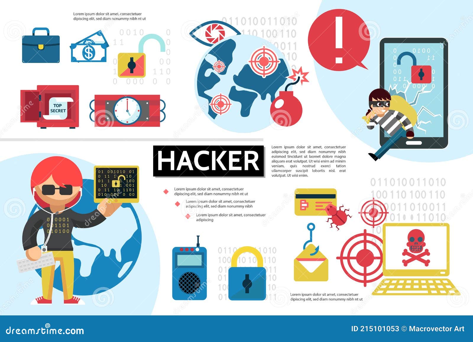 Flat Hacking Infographic Concept Stock Vector - Illustration of attack ...