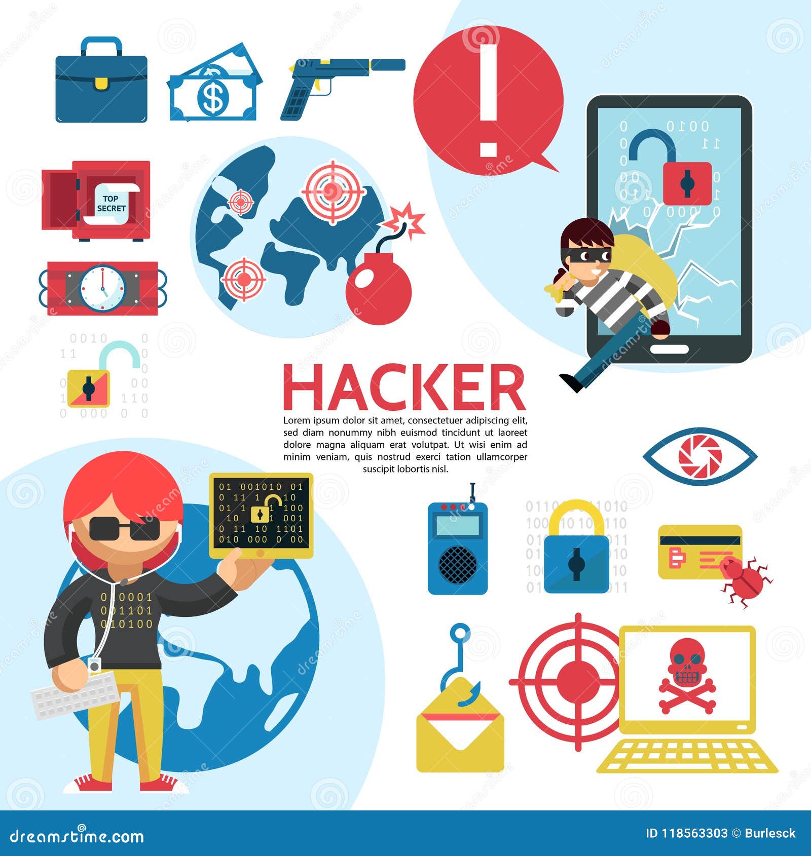 Flat Hacking Template stock vector. Illustration of globe - 118563303
