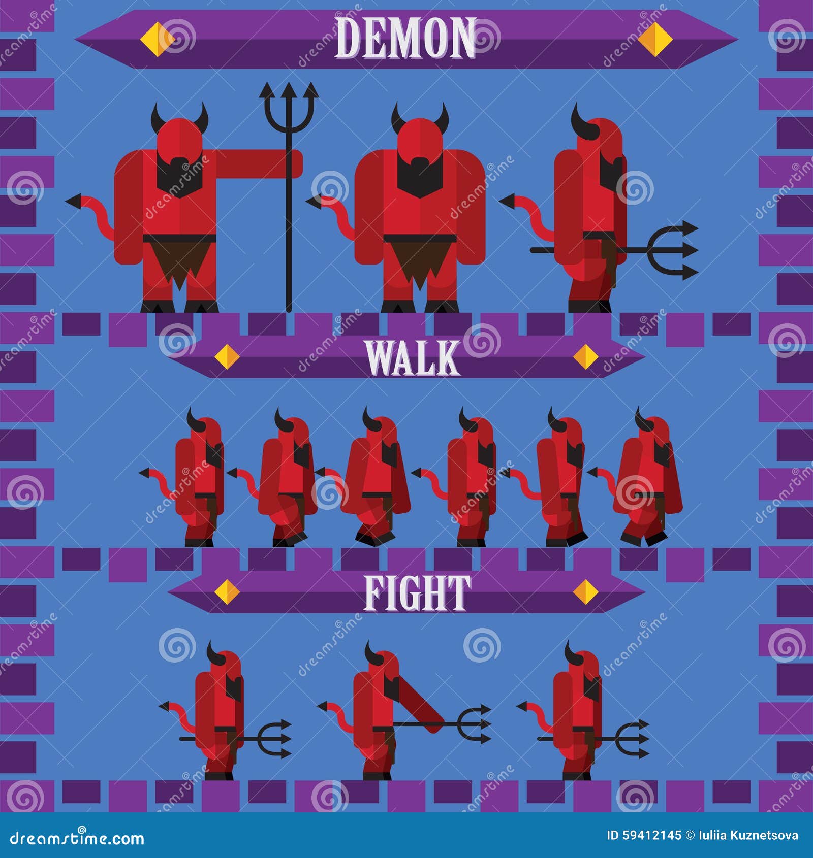 Flat Halloween Game Character for Design Demon Devil Stock Illustration ...