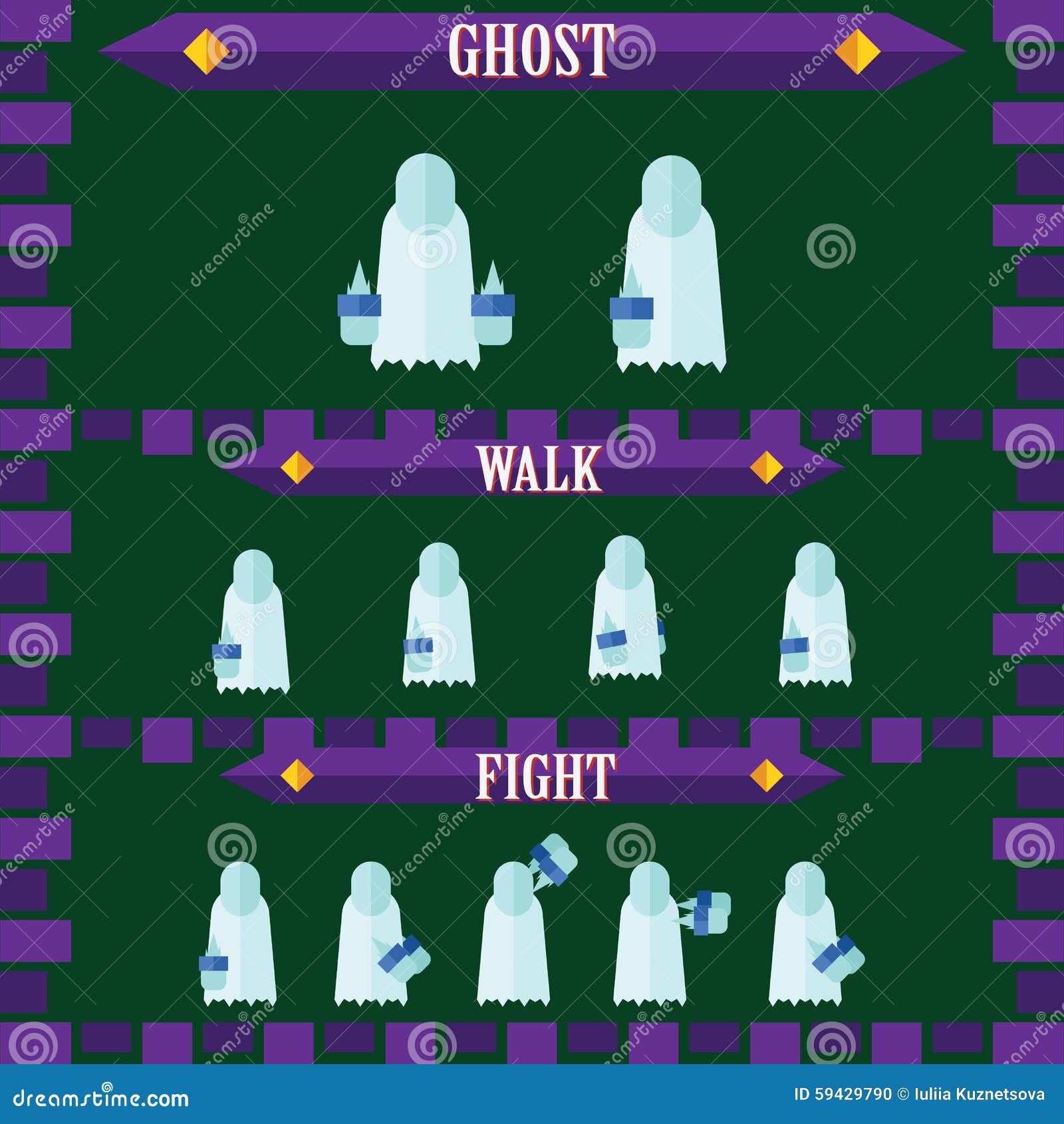 Flat Halloween Game Character for Design Ghost Stock Illustration ...