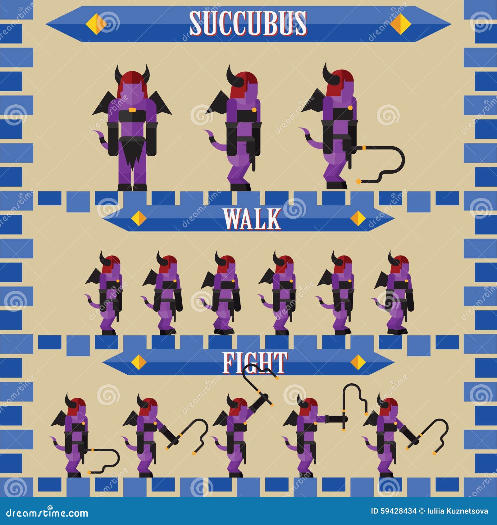 Flat Halloween Game Character for Design Succubus Stock Illustration ...