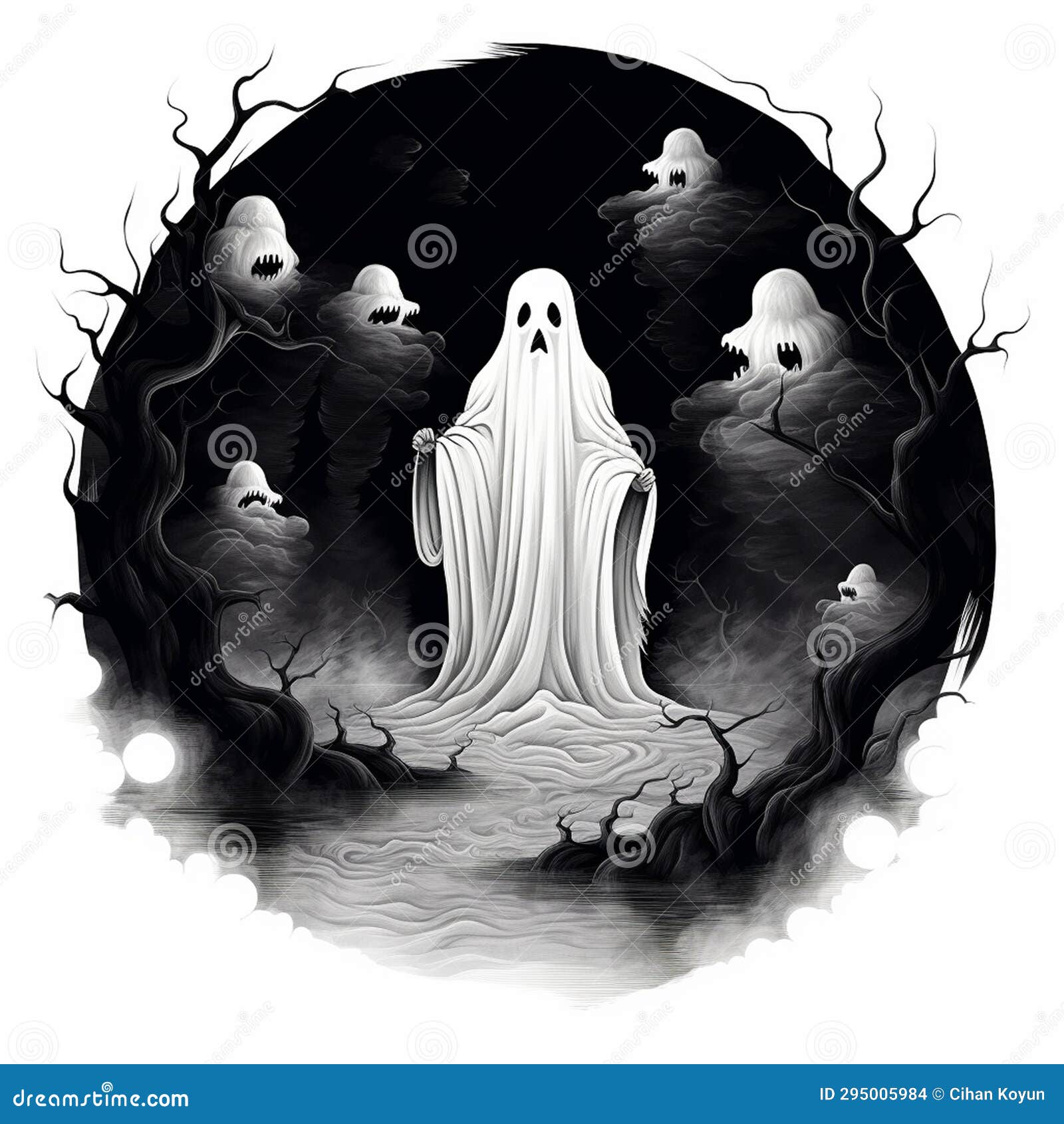 Flat Halloween Ghost Art Modern Ghostly Vibes Stock Illustration ...