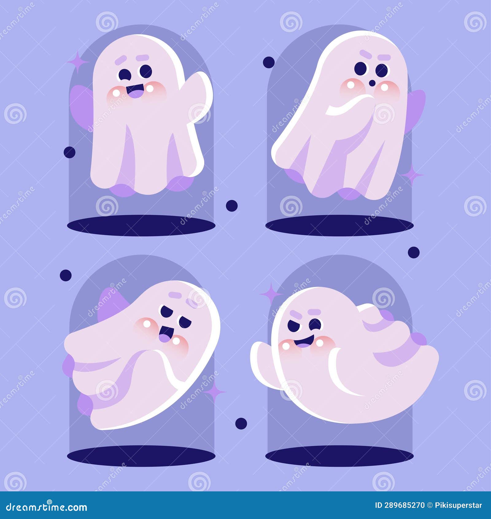 Set Of Ghosts. Collection Of Ghosts For Halloween. Stylized Mystical ...
