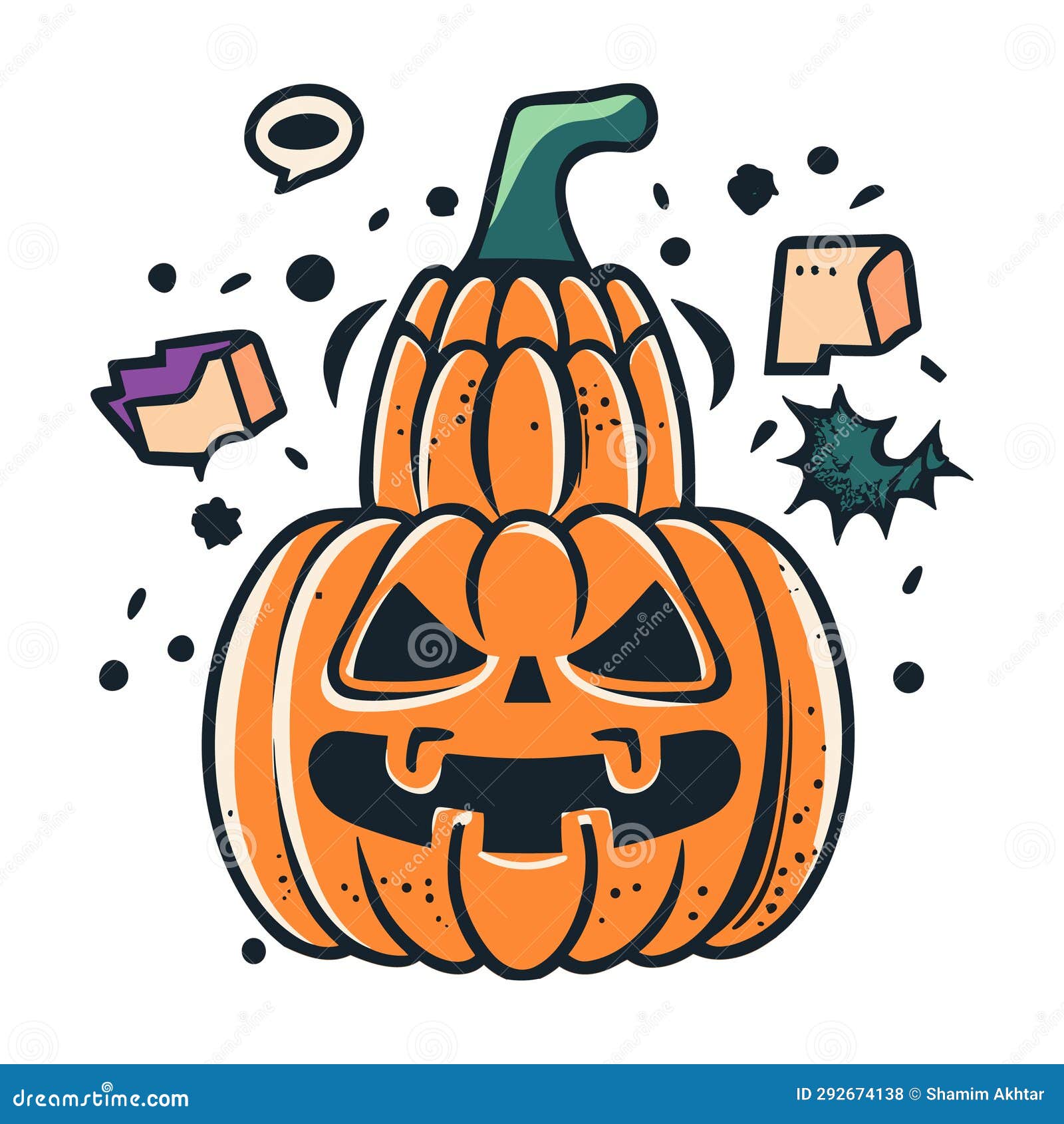 Flat Halloween Pumpkin Heads Design Stock Vector - Illustration of ...