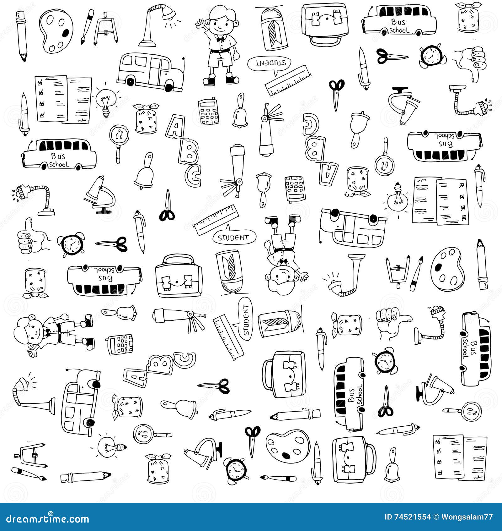 Flat Hand Draw Education Tools Doodle Stock Vector - Illustration of ...