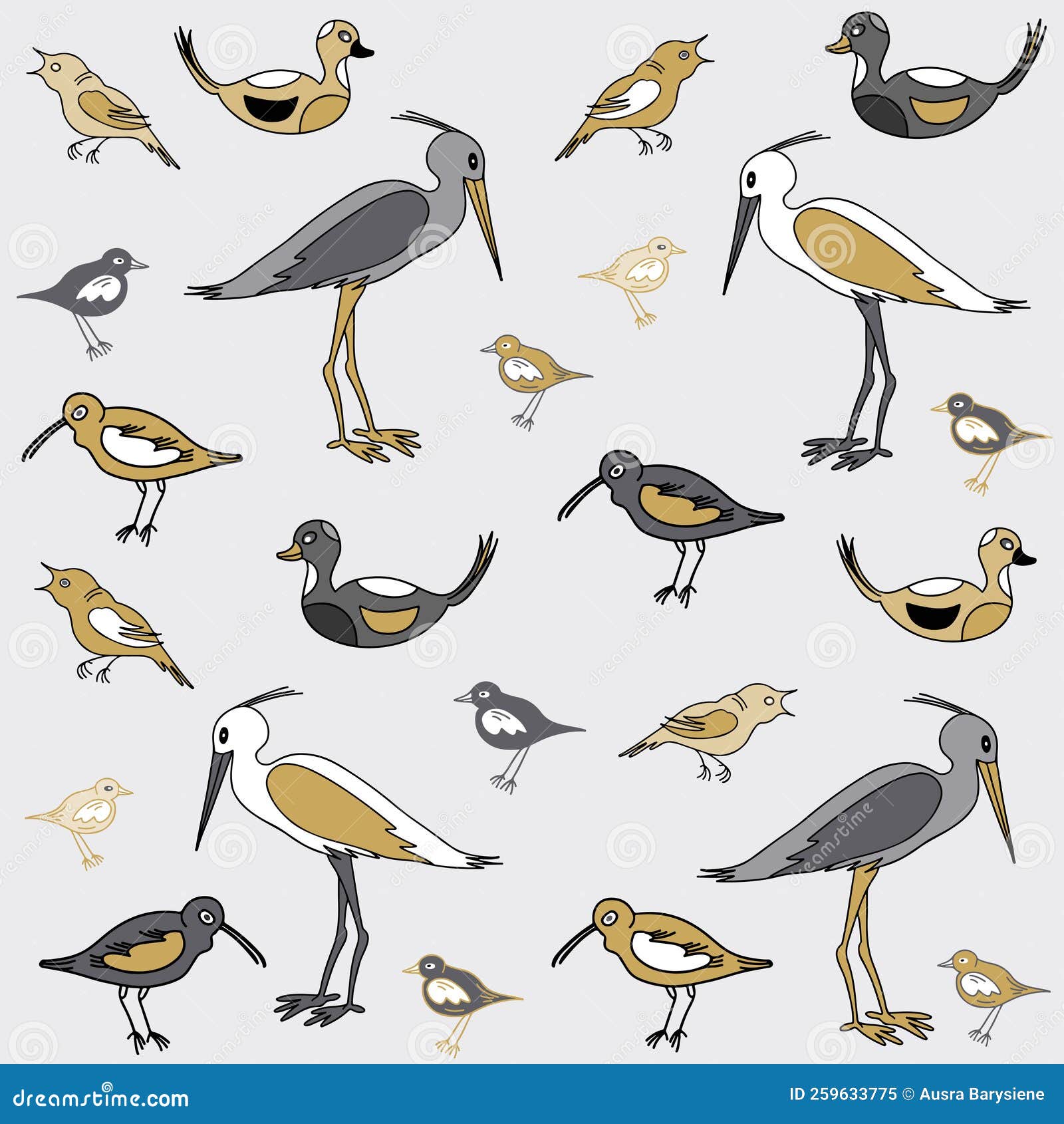 Flat Hand Drawn Birds. Doodle Bird Seamless Pattern. for Textile Print ...