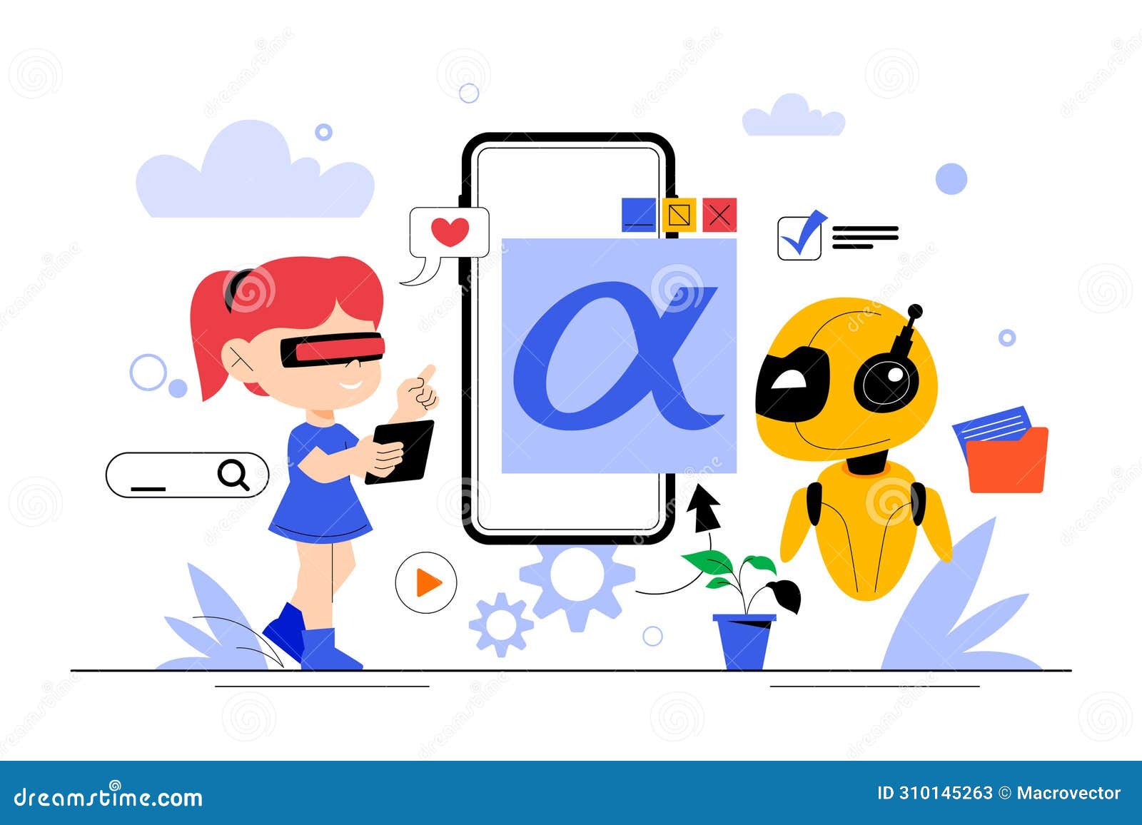 Flat Hand Drawn Cartoon Generation Alpha Composition Stock Illustration ...