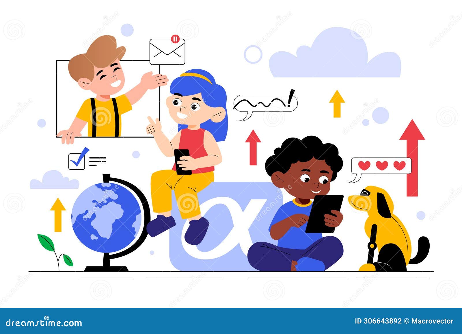 Flat Hand Drawn Cartoon Generation Alpha Composition Stock Illustration ...