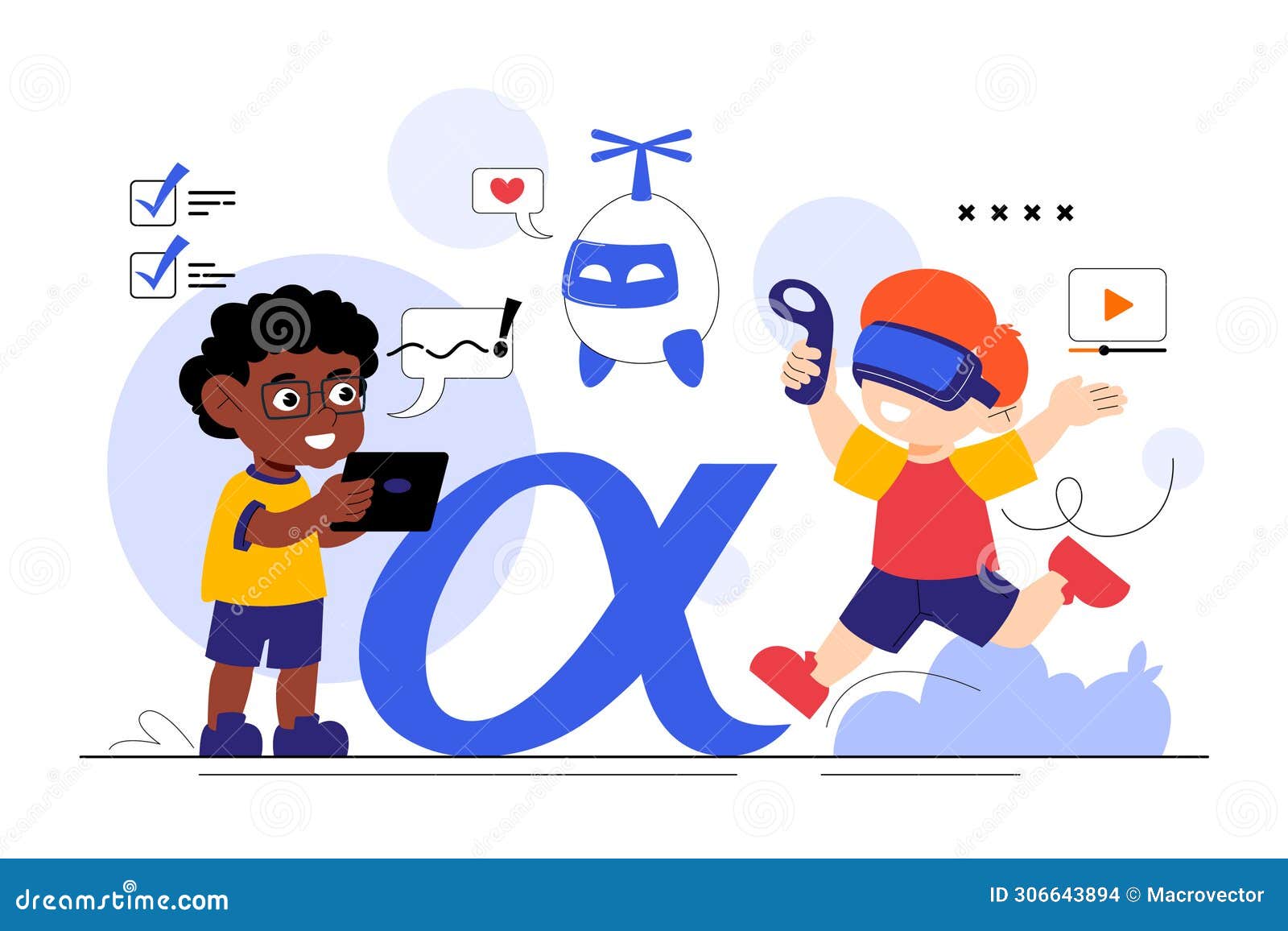 Flat Hand Drawn Cartoon Generation Alpha Composition Stock Illustration ...