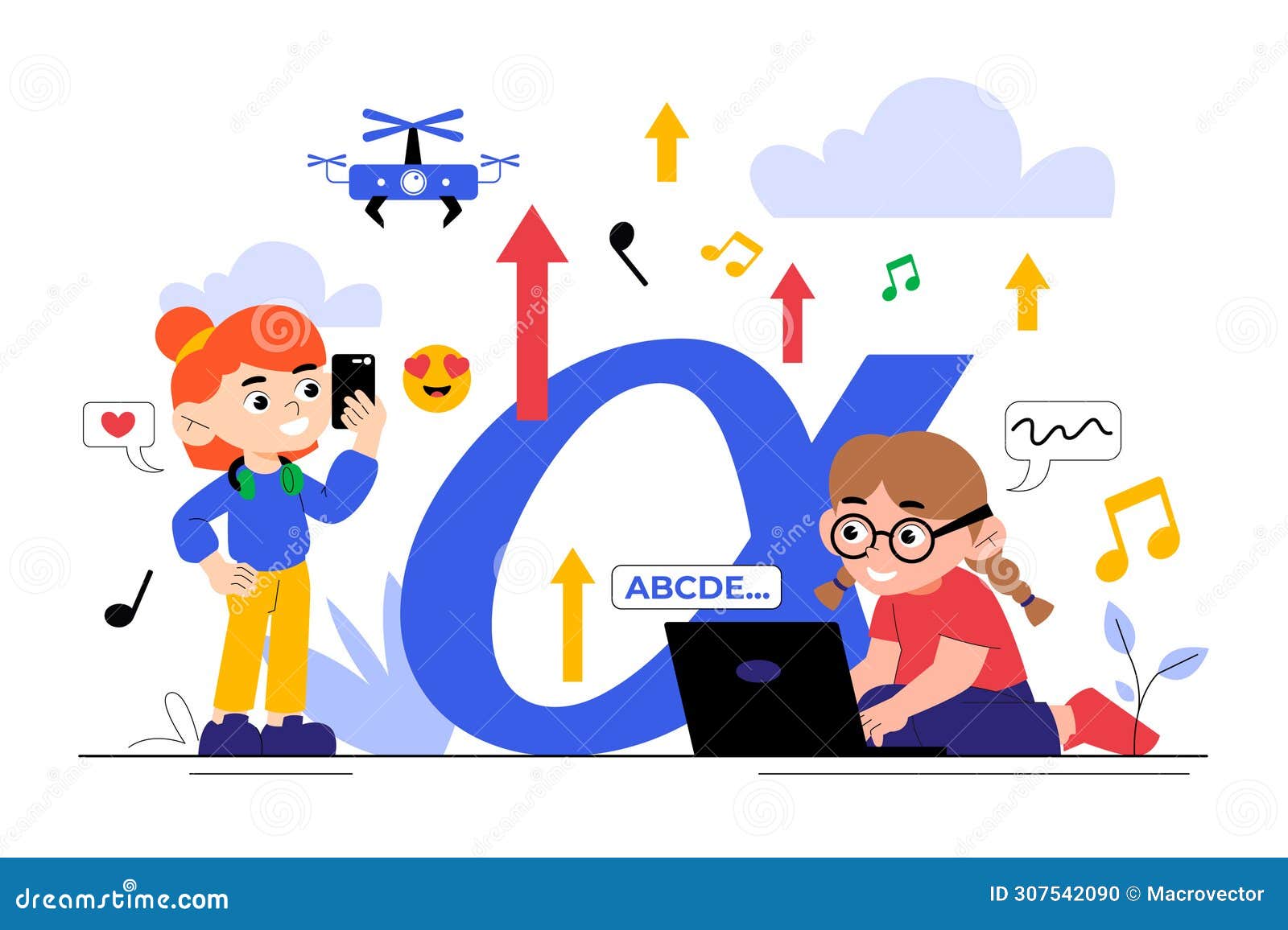 Flat Hand Drawn Cartoon Generation Alpha Composition Stock Illustration ...