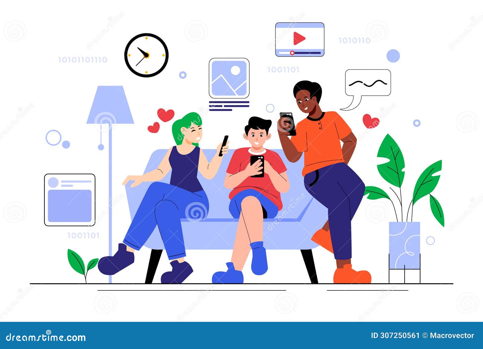 Flat Hand Drawn Cartoon Generation Alpha Composition Stock Illustration ...