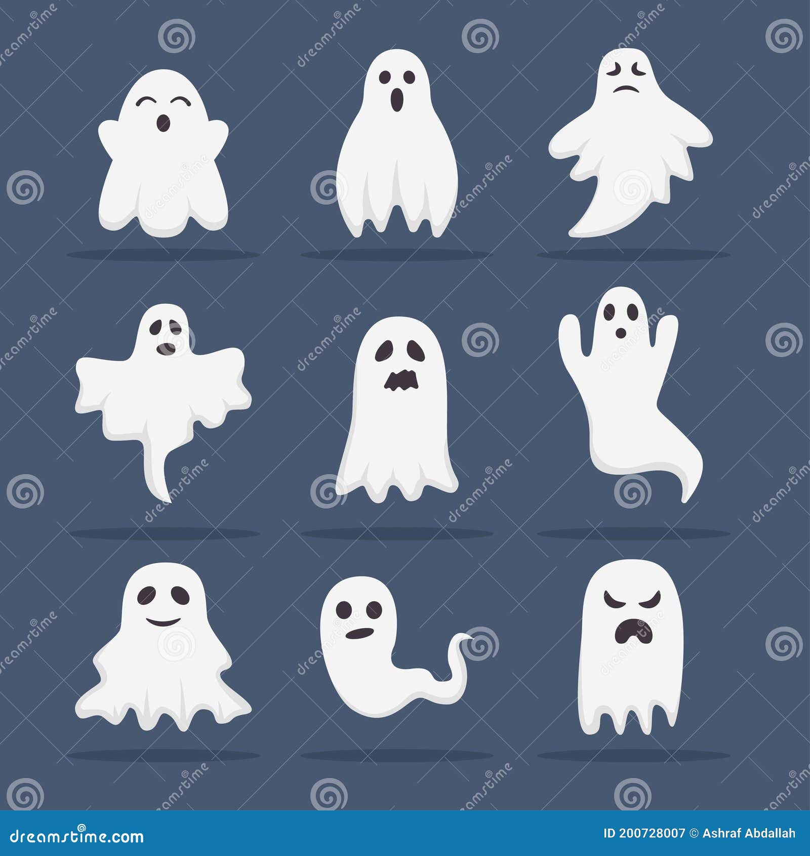 Flat Hand Drawn Design Halloween Festival Ghost Collection Stock Vector ...