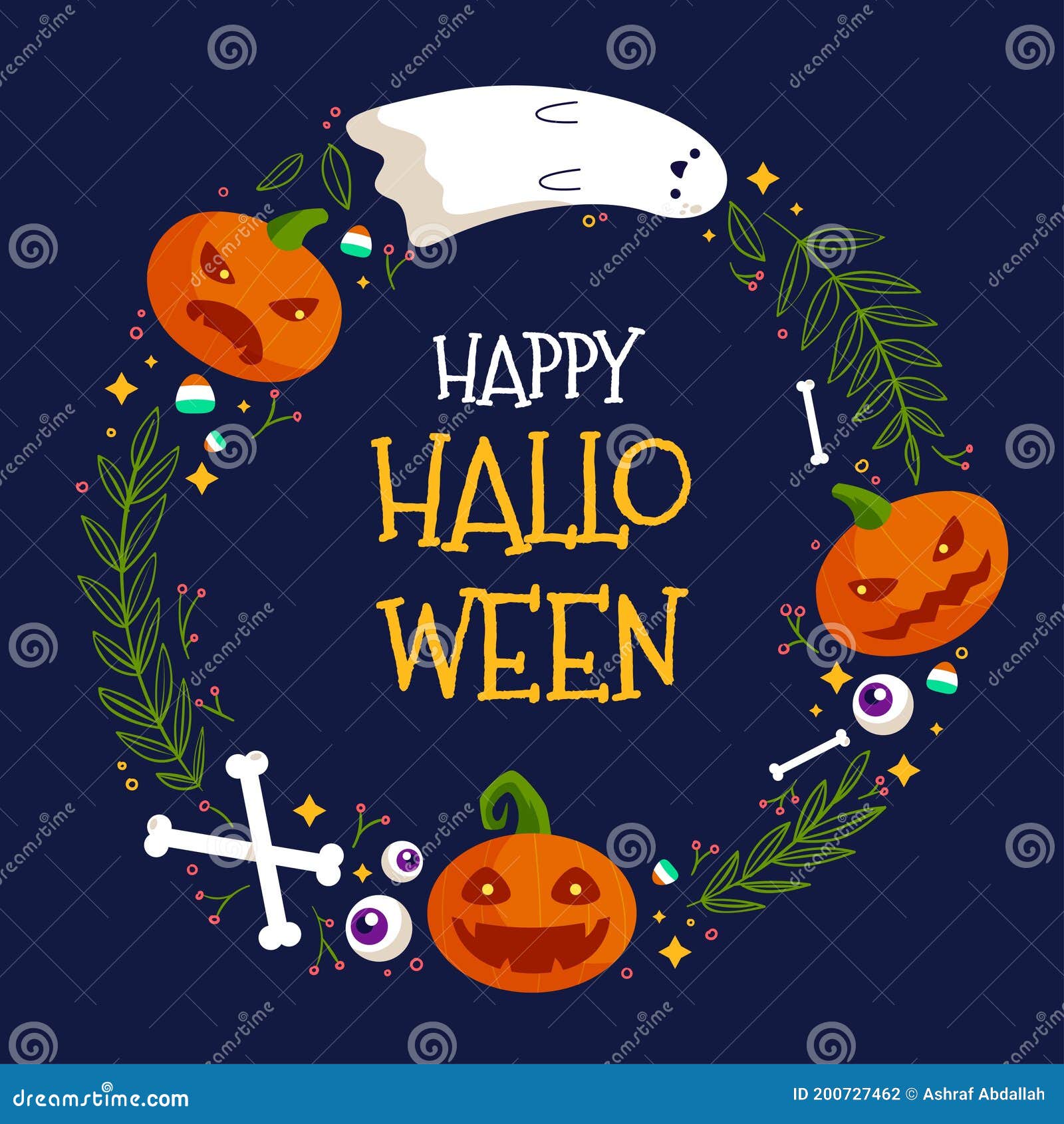 Flat Hand Drawn Design Halloween Frame Vector Stock Vector ...