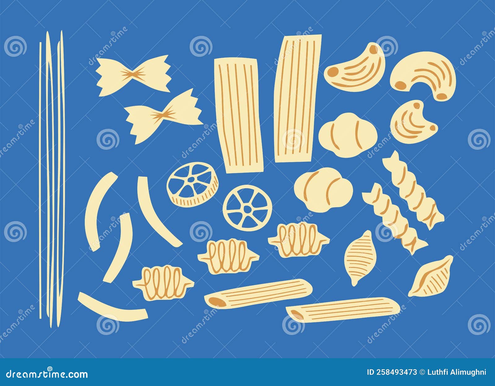 Pasta and Macaroni Pattern on Blue Background Stock Vector ...