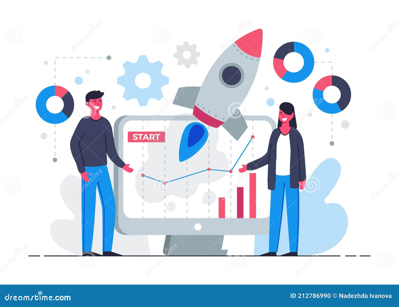 Flat-hand Drawn People Starting a Project Vector Illustration. Stock ...