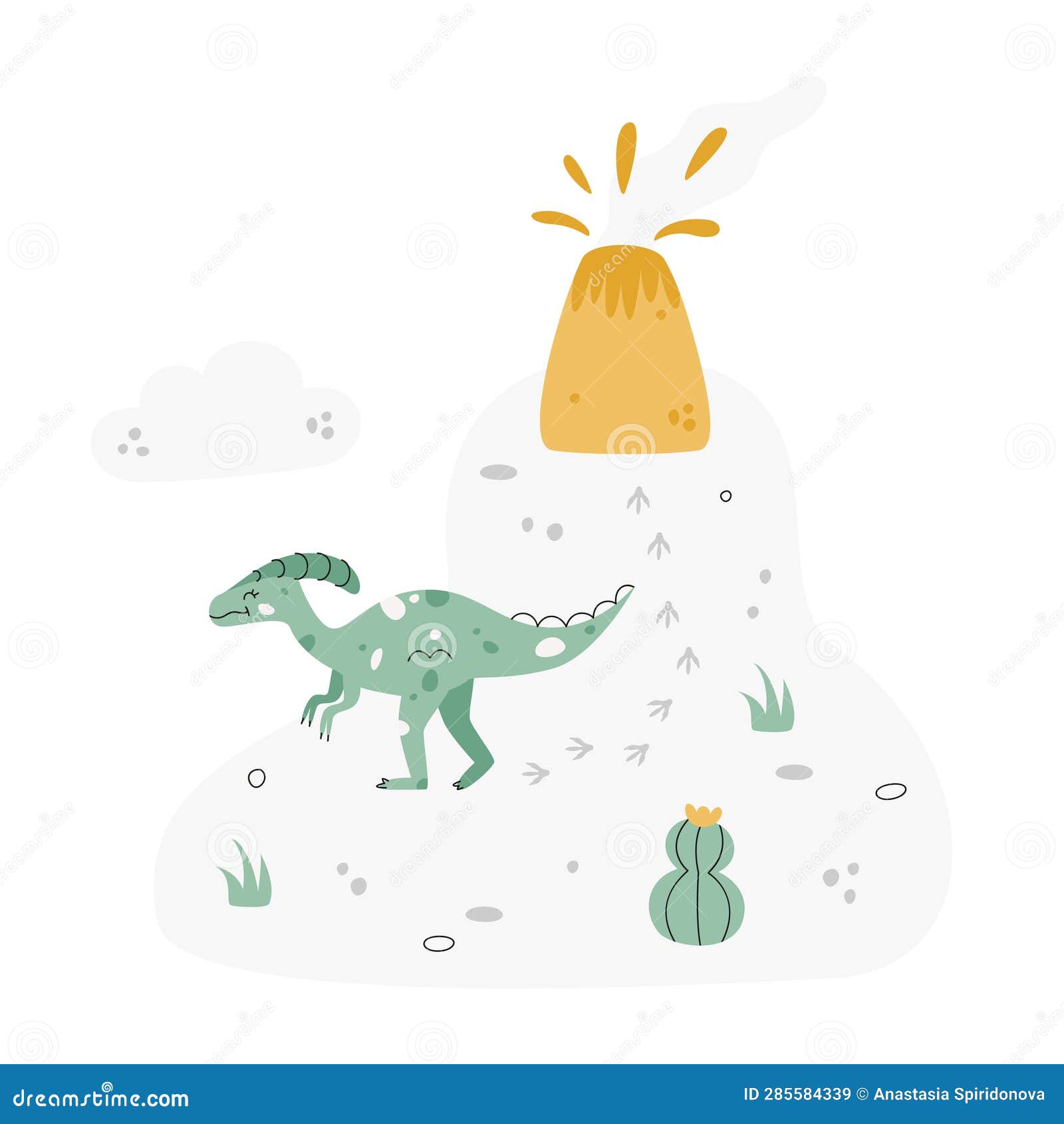Dinosaur And Volcano Eruption Illustration | CartoonDealer.com #106768896