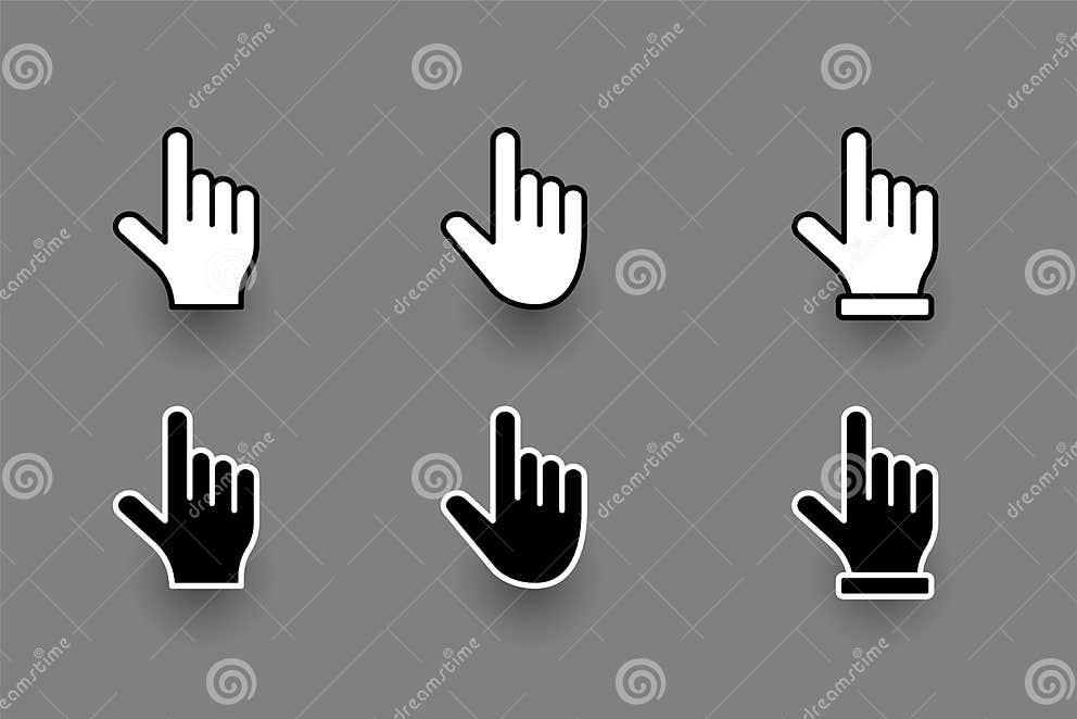 Flat Hand Finger Pointer Cursor Set Stock Vector - Illustration of ...