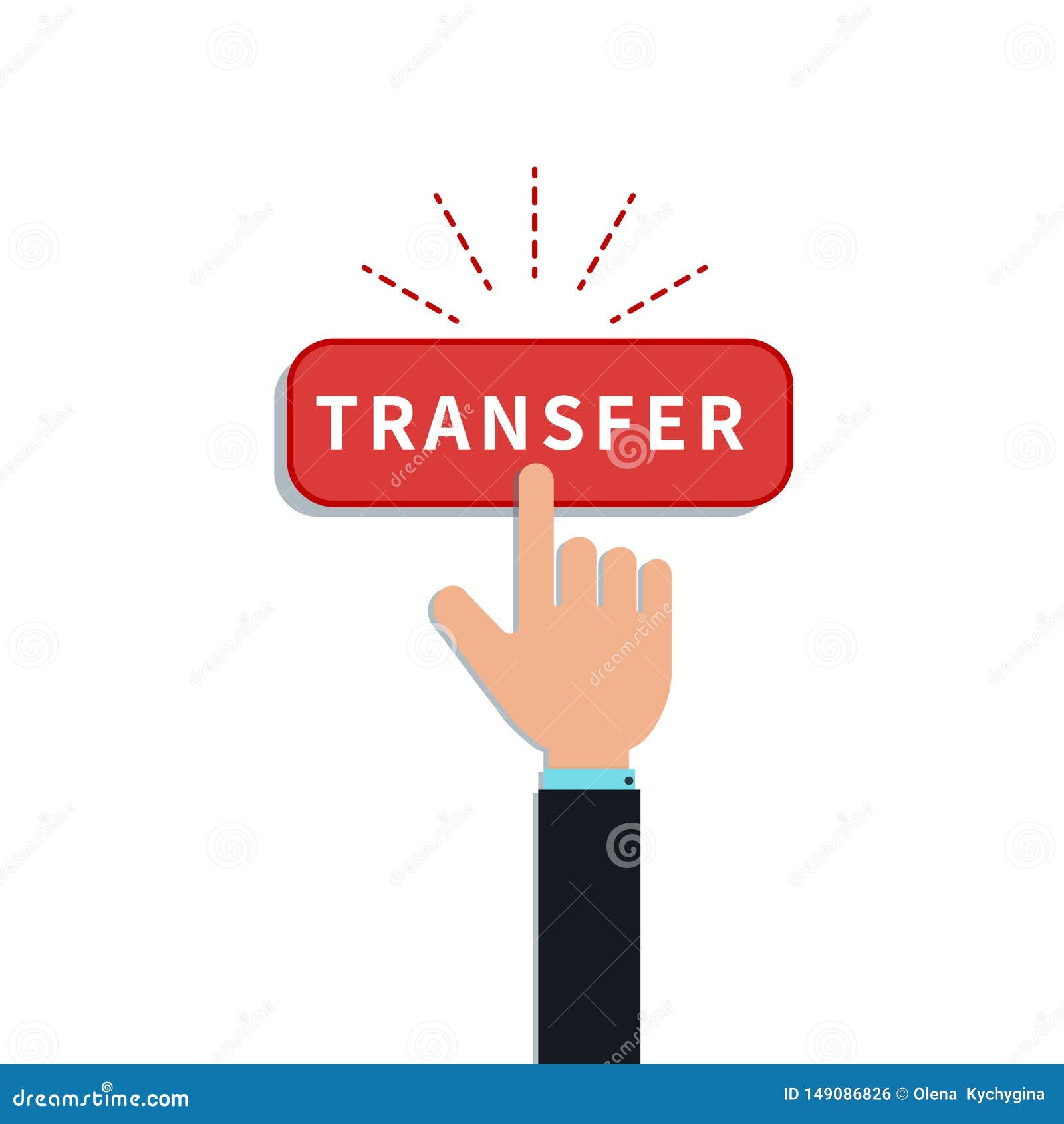 Flat Hand Finger Touch On Red Transfer Button Isolated On White ...