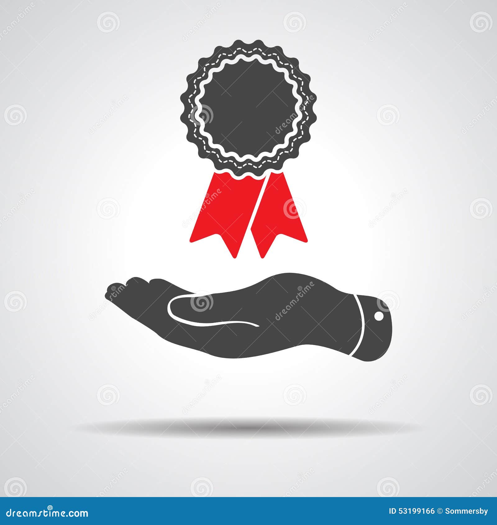 Flat Hand Giving Badge with Red Ribbons Icon Stock Vector ...