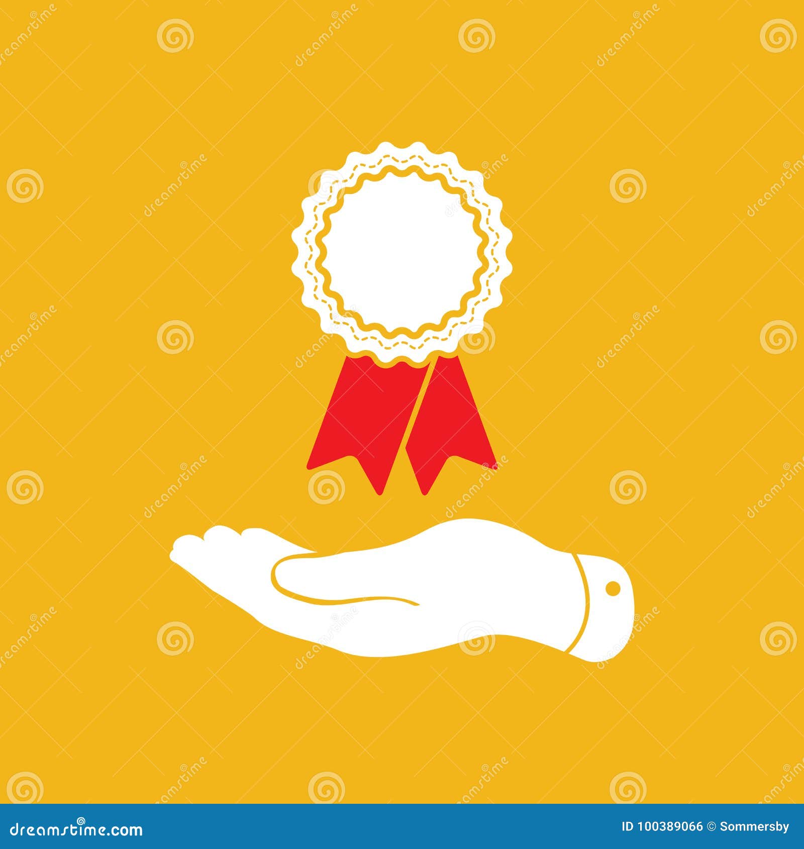 Flat Hand Giving Badge with Red Ribbons Icon Stock Vector ...