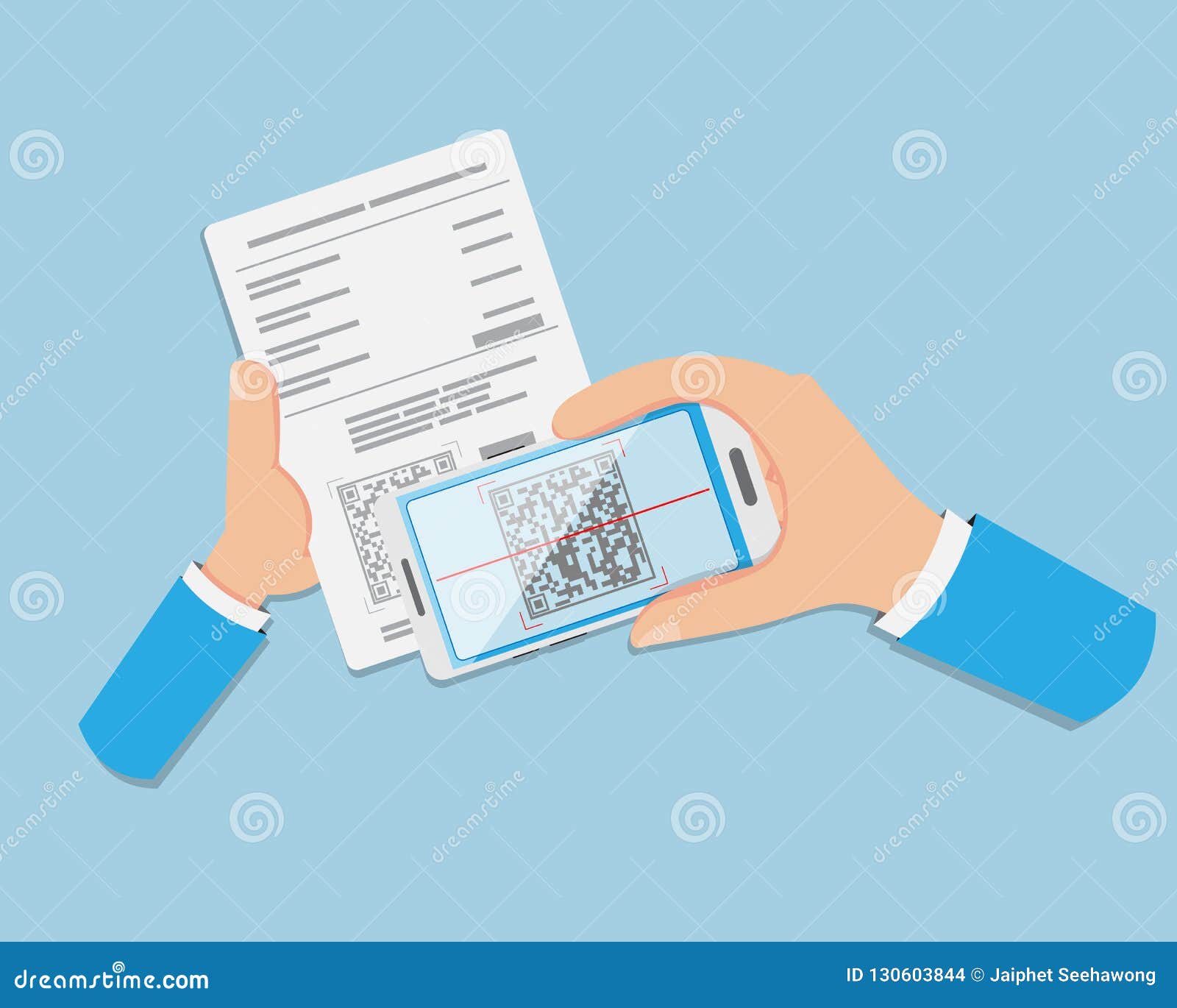 Flat Hand Payment is Made Via QR CODE Stock Vector - Illustration of ...