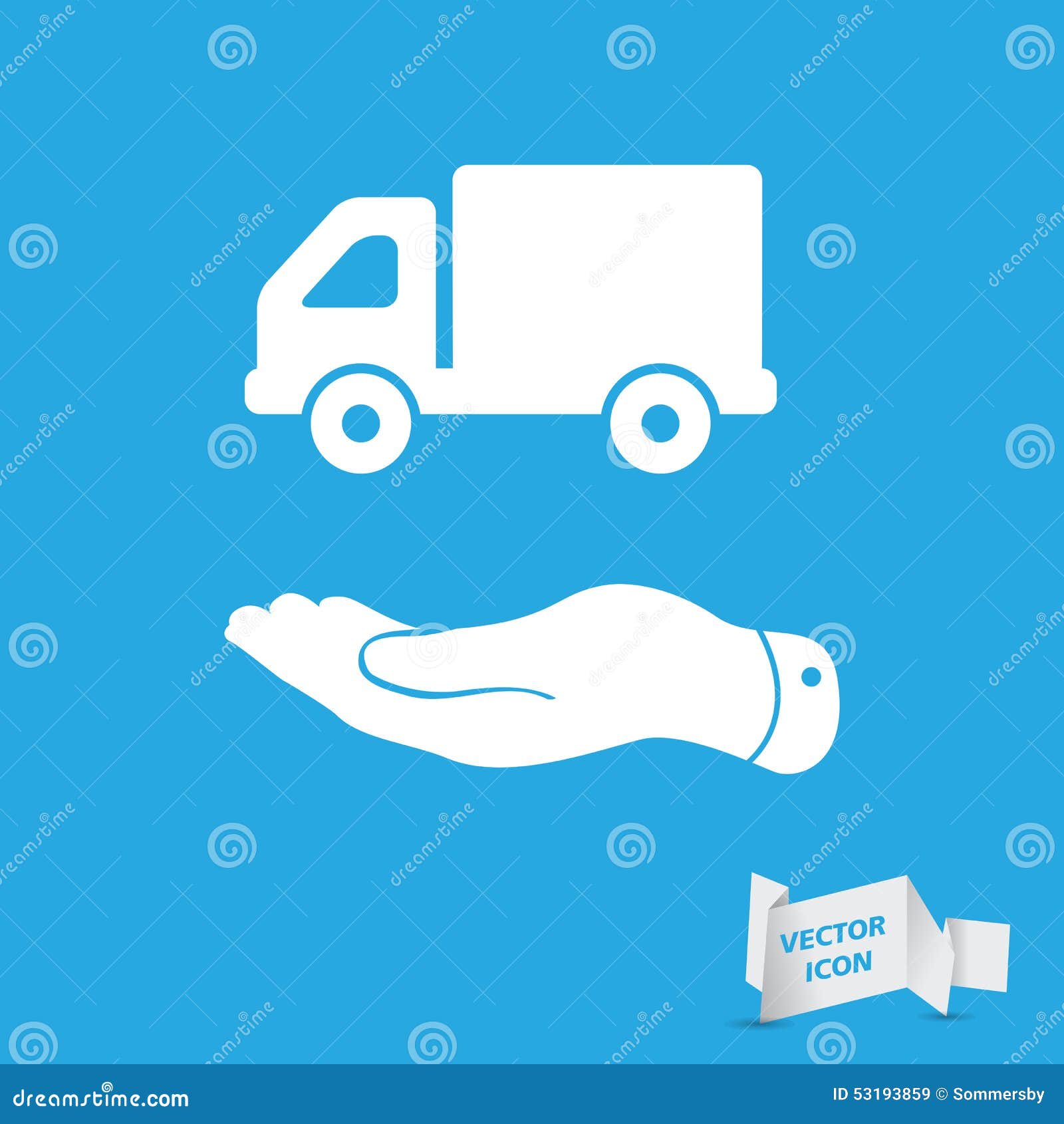 Flat Hand Presenting Delivery Truck Icon Stock Vector - Illustration of ...