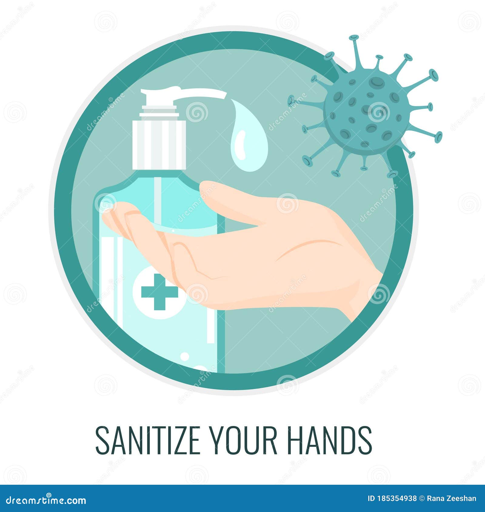 Hand Sanitizer Bottle Icon Badge, Round Sticker with a Droplet of ...