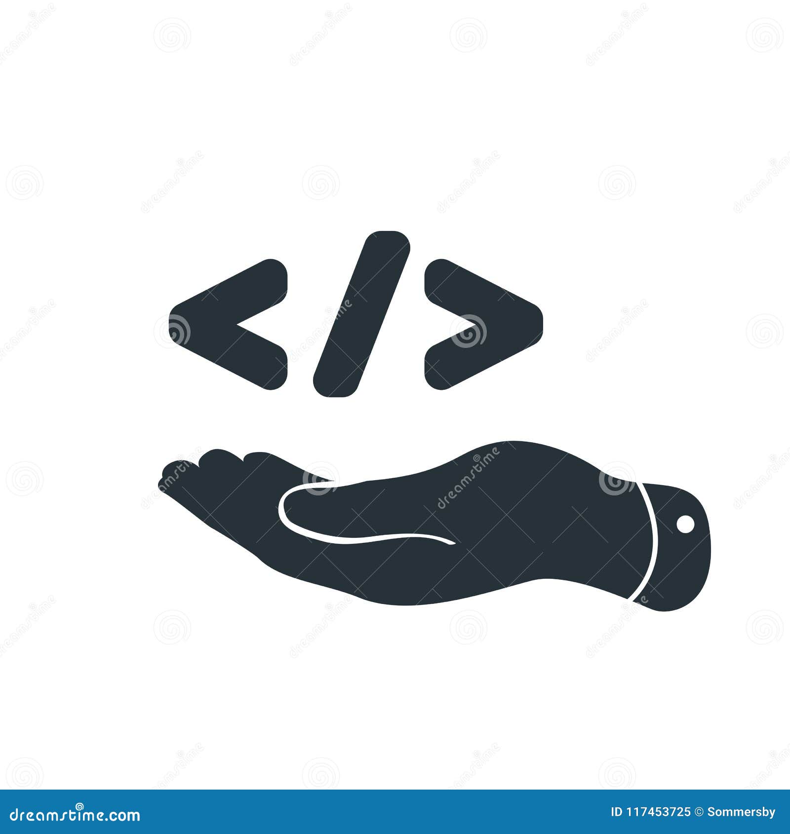 Flat Hand Showing Code Symbol. Code Corner Icon Design Concept W Stock ...