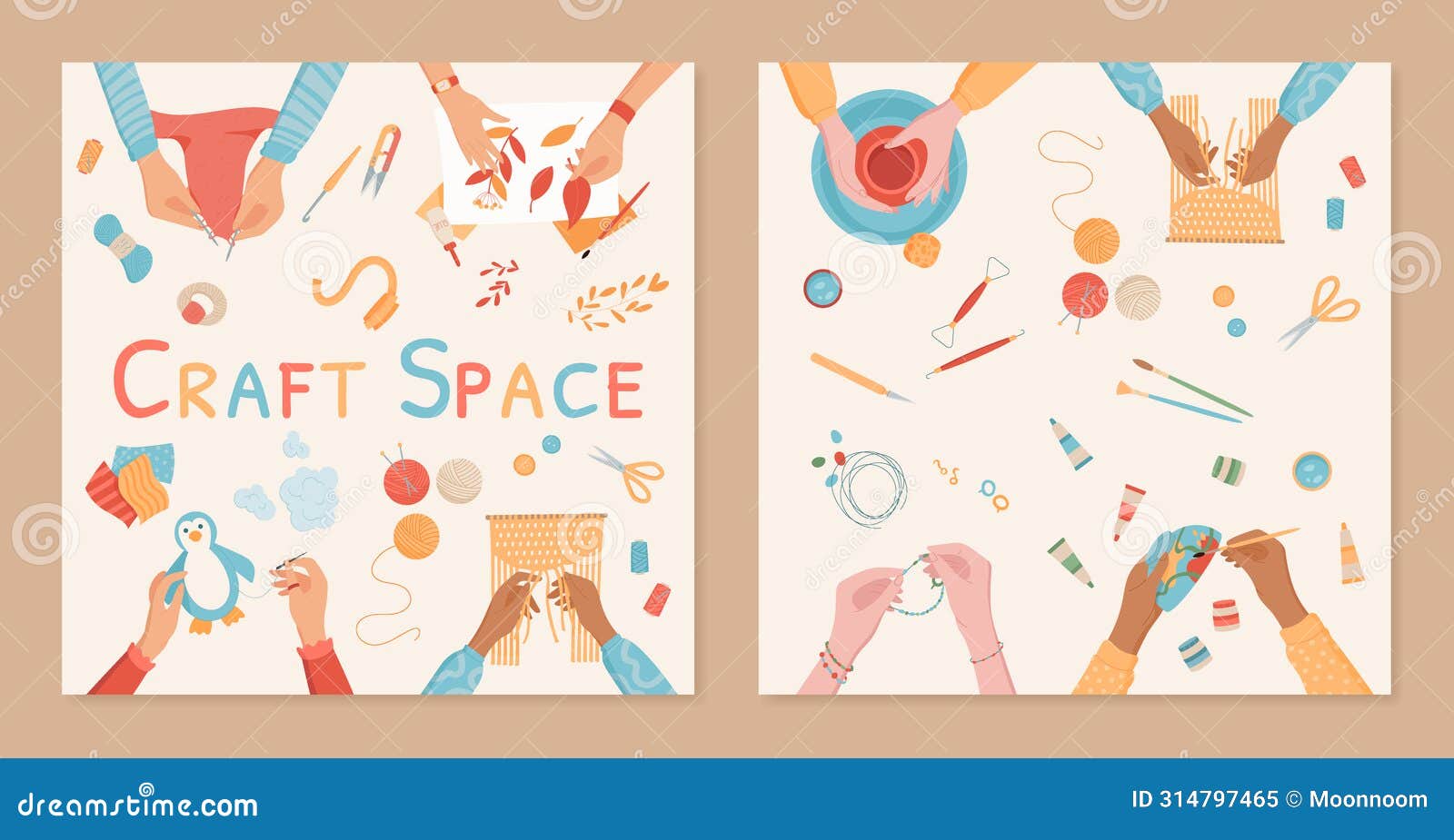 Flat Handmade Craftwork Art Class Background. Cartoon Vector ...