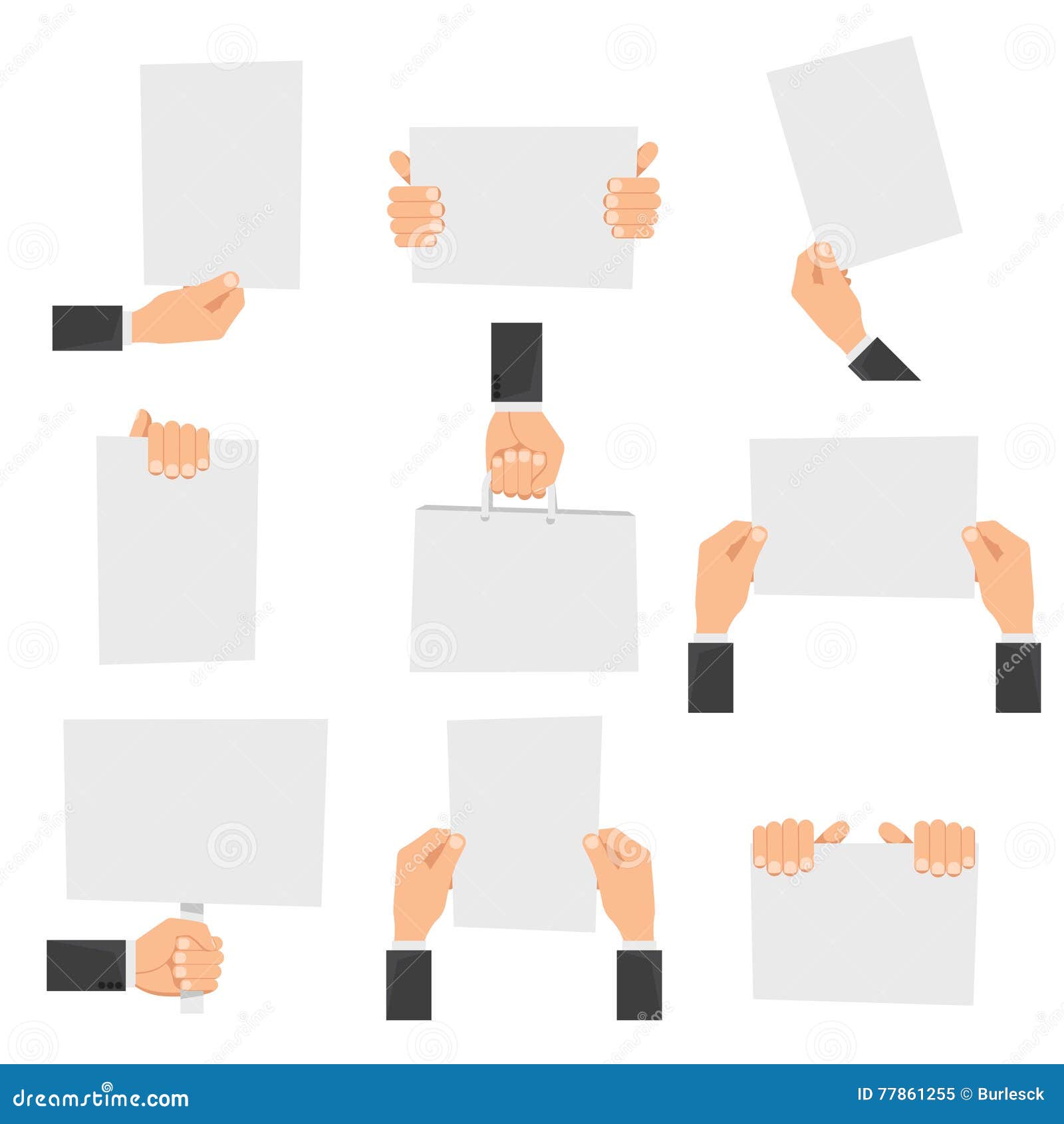Flat Hands Holding Empty Signs Stock Vector Illustration Of Holding