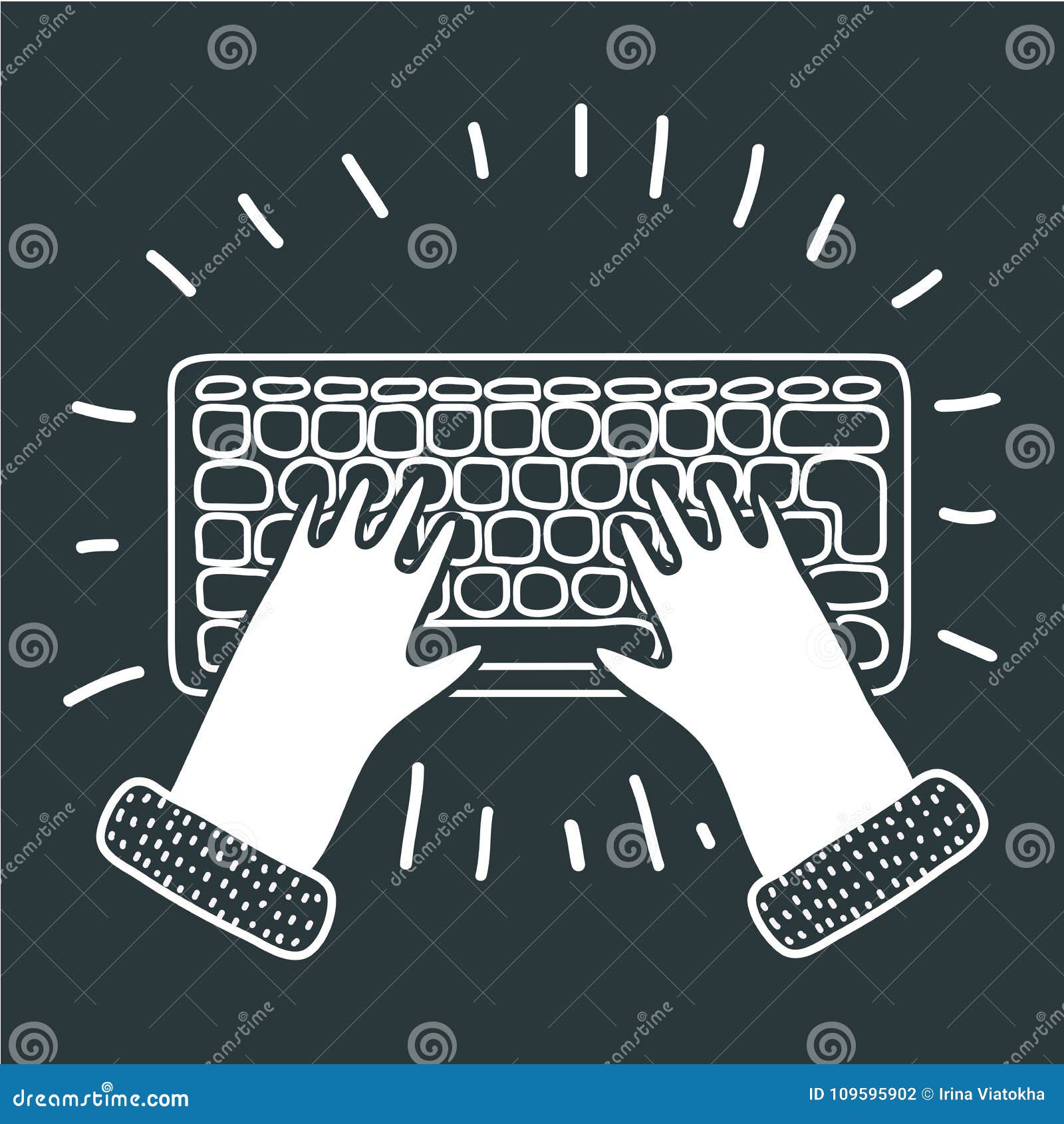 Flat Hands Typing on Keyboard with Cable and Pastel Background Vector ...