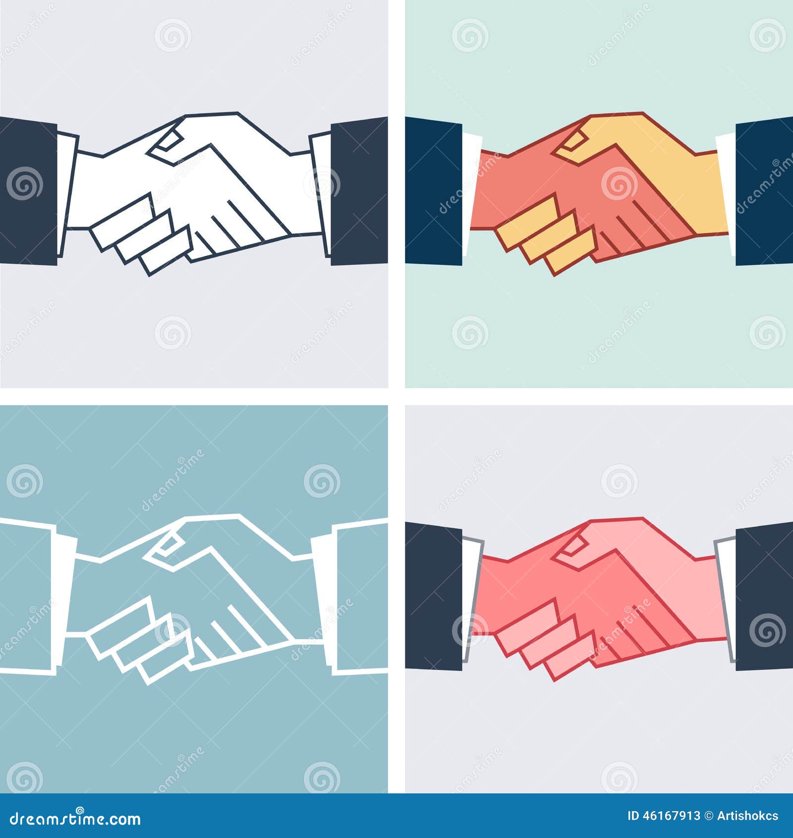 Flat Handshake Icons. stock vector. Illustration of achievement - 46167913