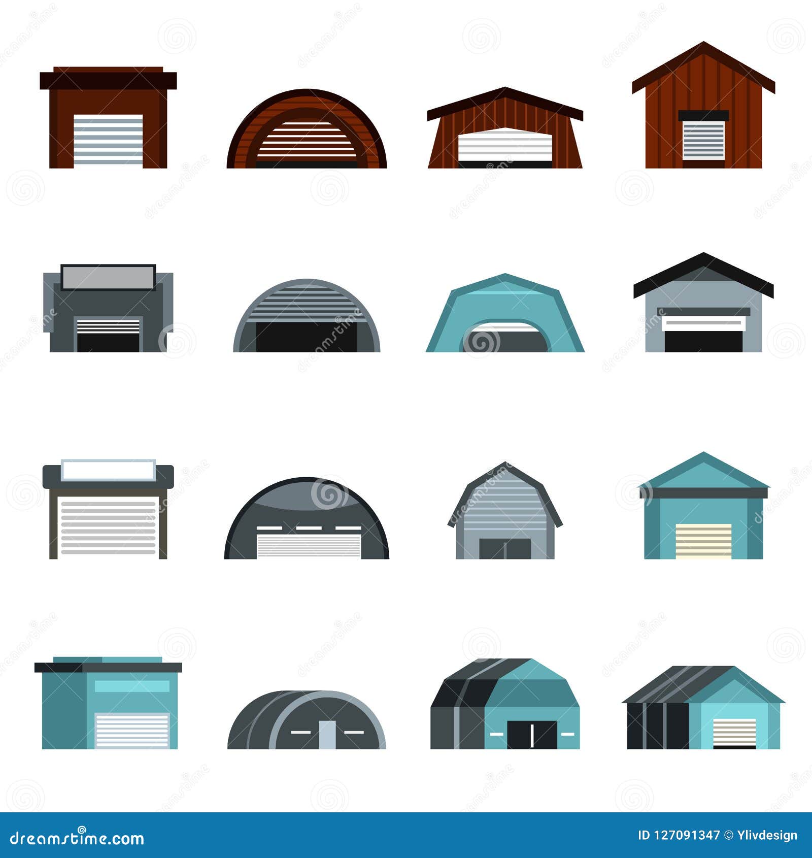 Hangar Icons Set, Flat Style Stock Illustration - Illustration of large ...