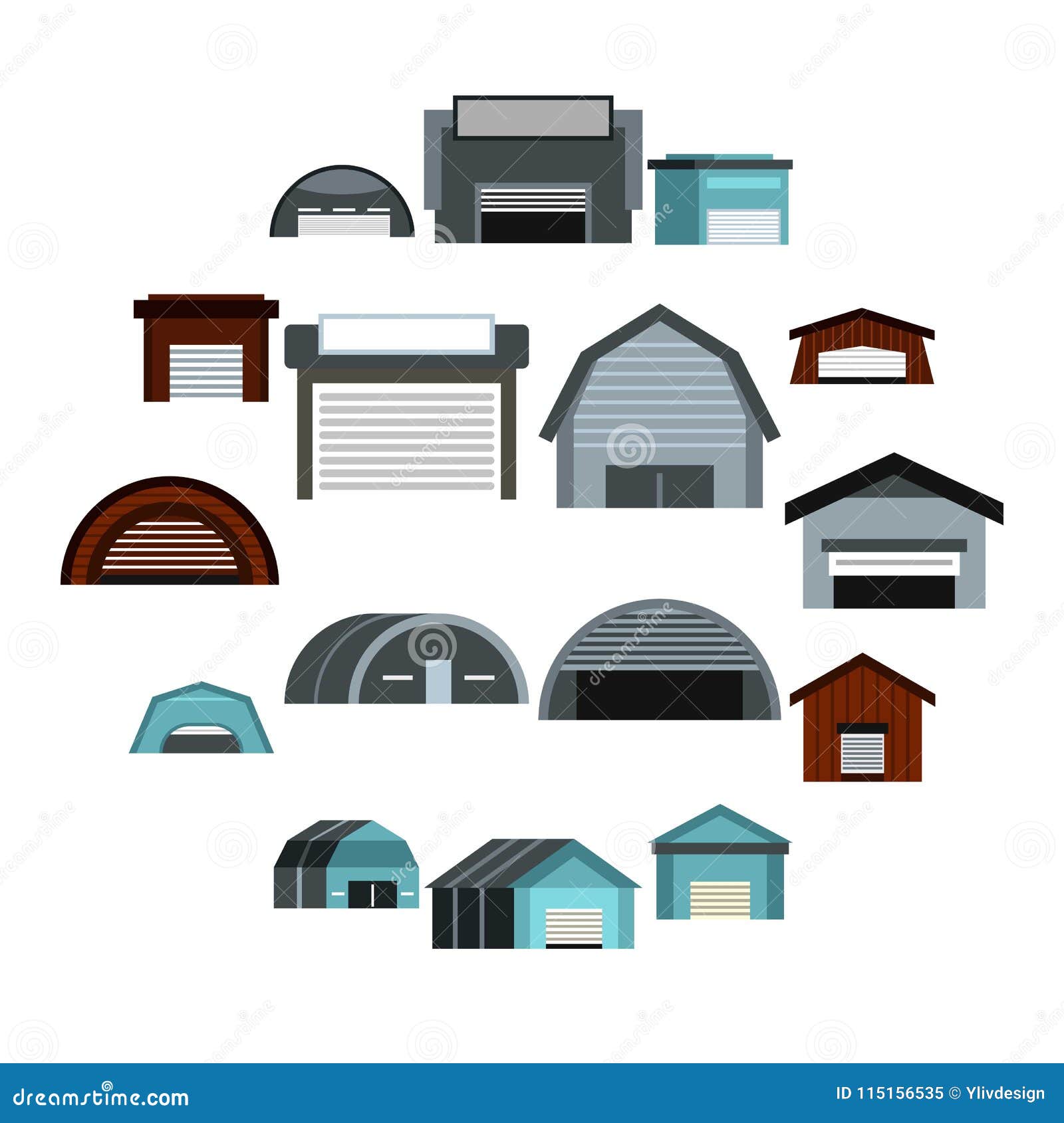 Hangar Icons Set, Flat Style Stock Vector - Illustration of agriculture, agricultural: 115156535