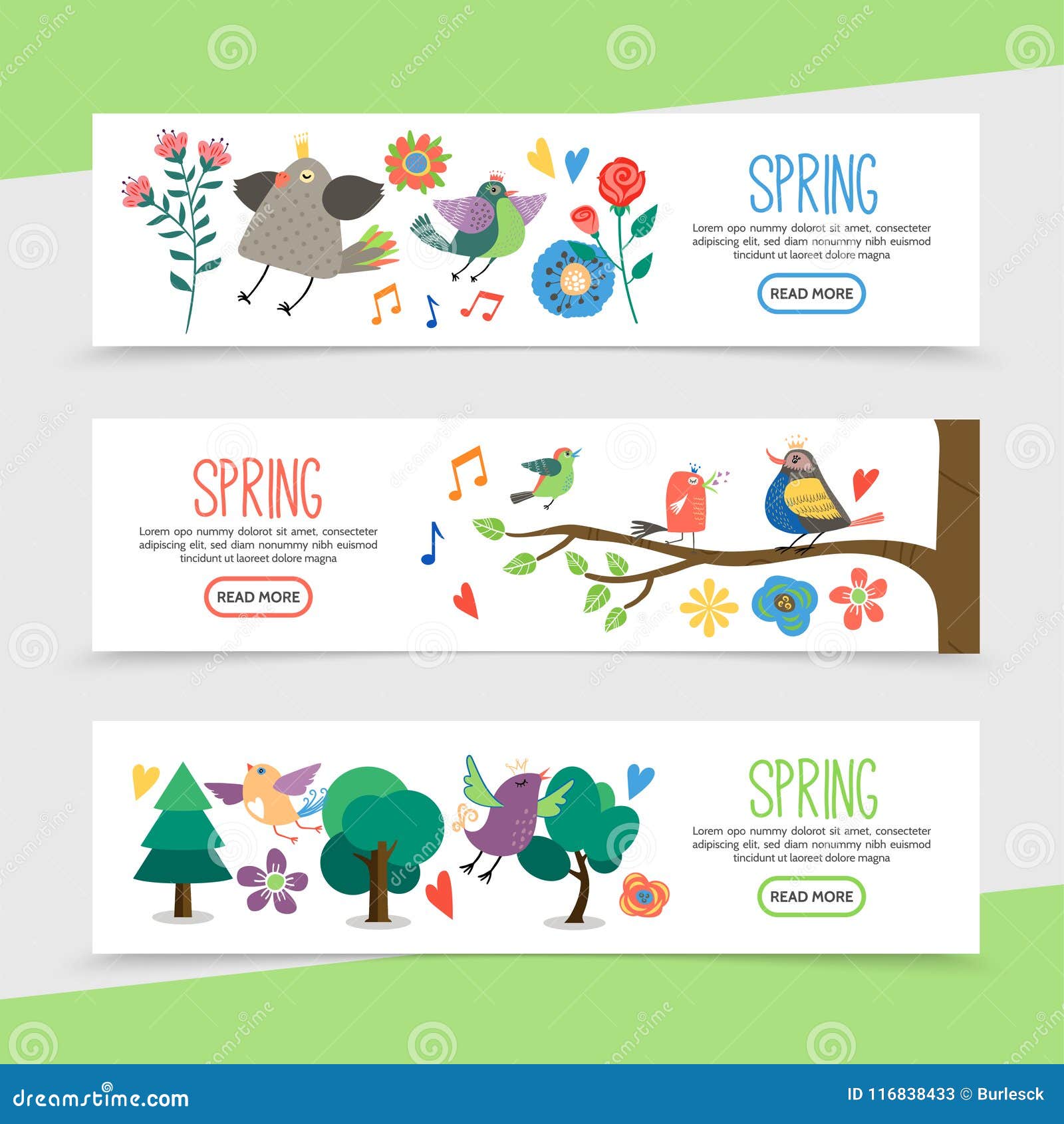 Flat Hello Spring Horizontal Banners Stock Vector - Illustration of ...