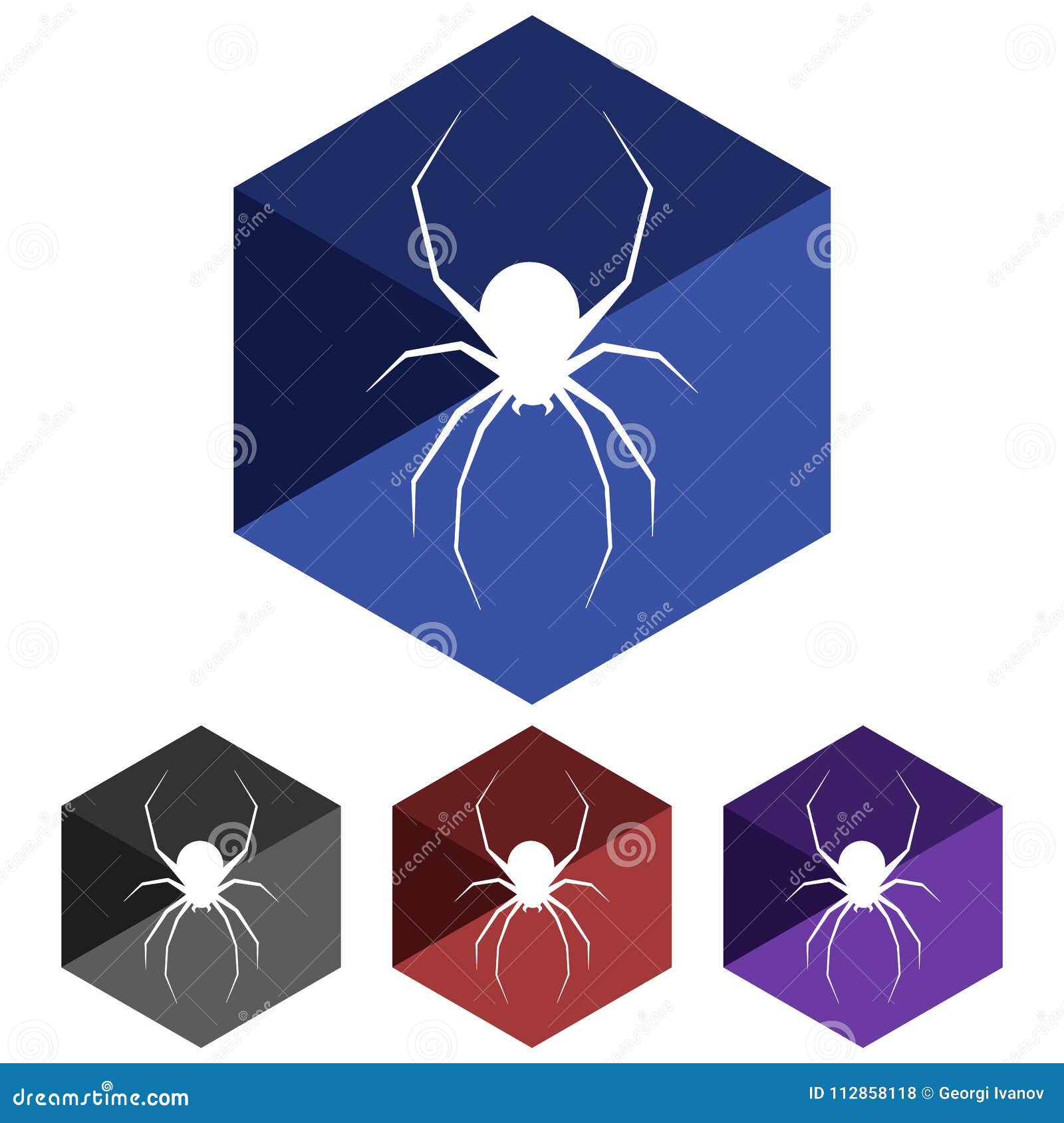 Flat, Hexagon Spider White Silhouette Icon. Four Color Variations Stock ...