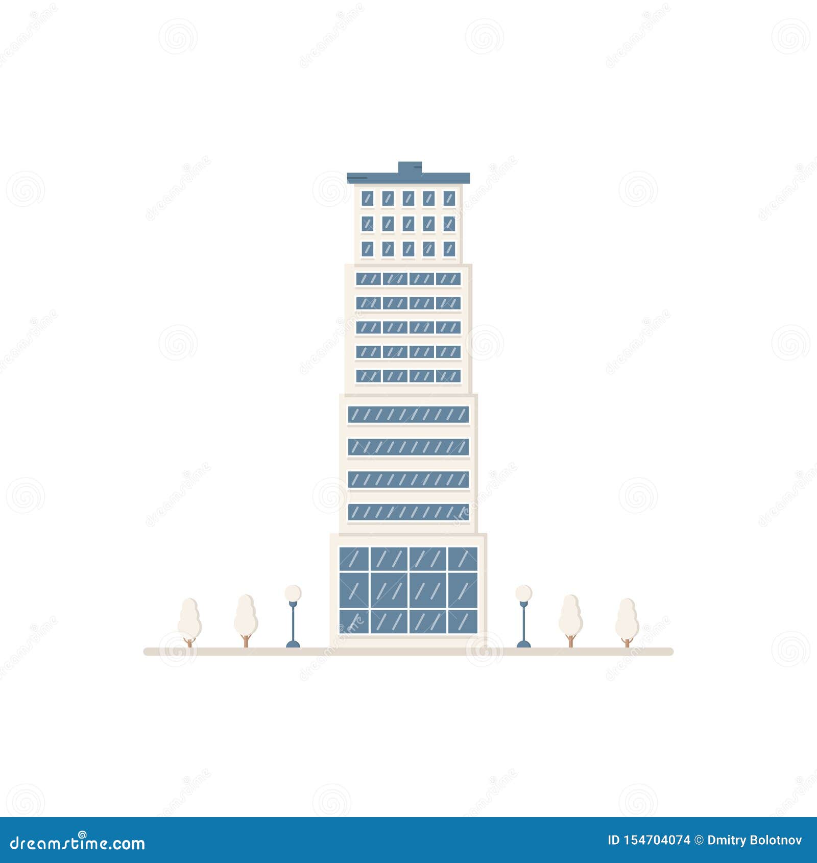 Flat High-rise Building with Various Windows Stock Vector ...